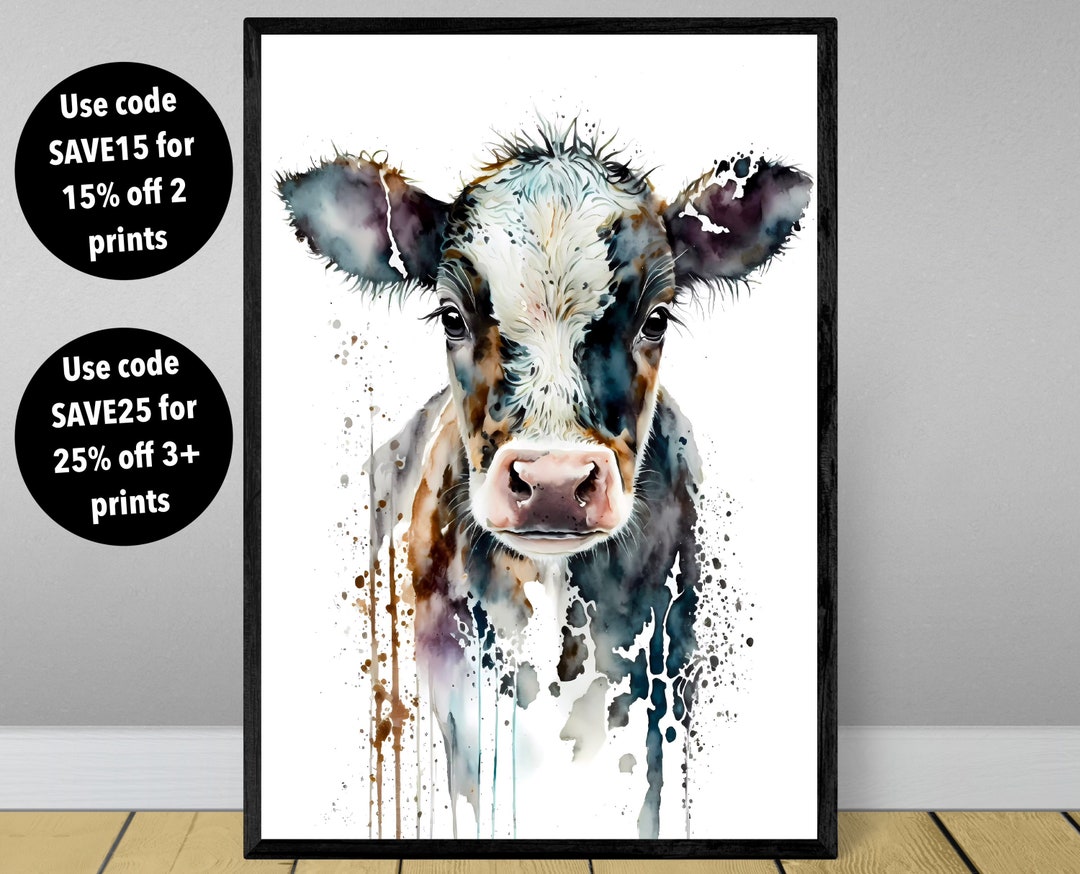 Watercolour Baby Cow Calf Animal Art Print, Cow Calf Animal Print Cow ...