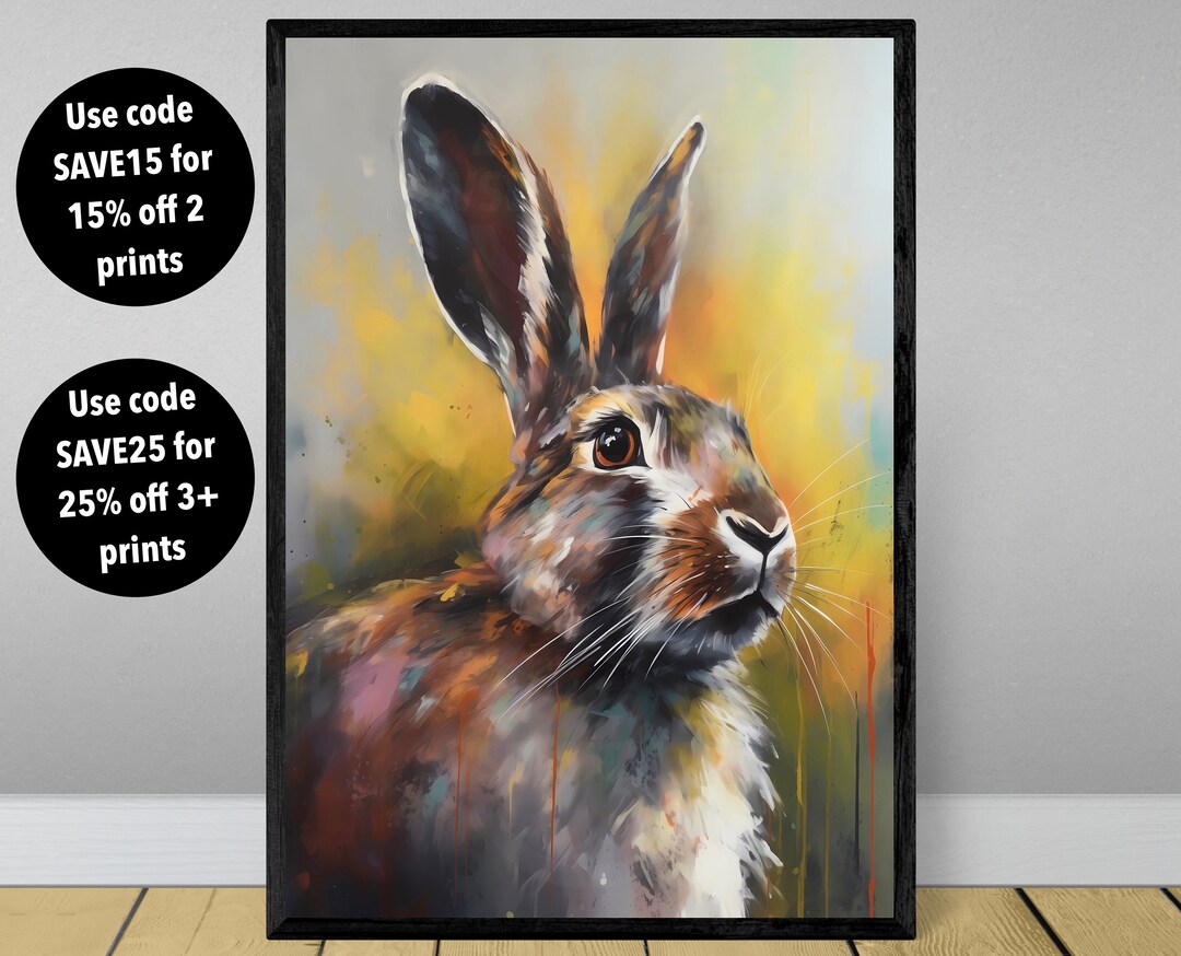 Rabbit Oil Painting Animal Art Print, Bunny Animal Print Rabbit Print ...