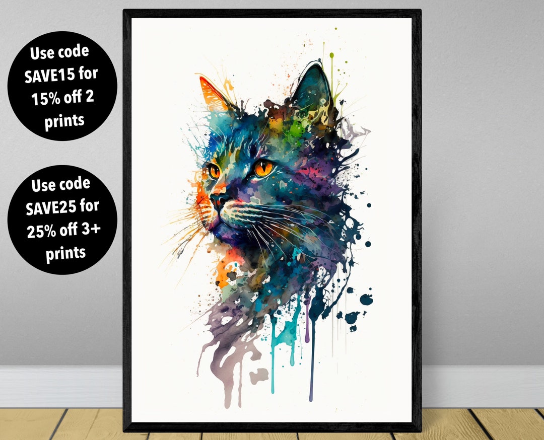 Watercolour Cat Animal Art Print, Cat Animal Print Cat Print Cat Wall ...