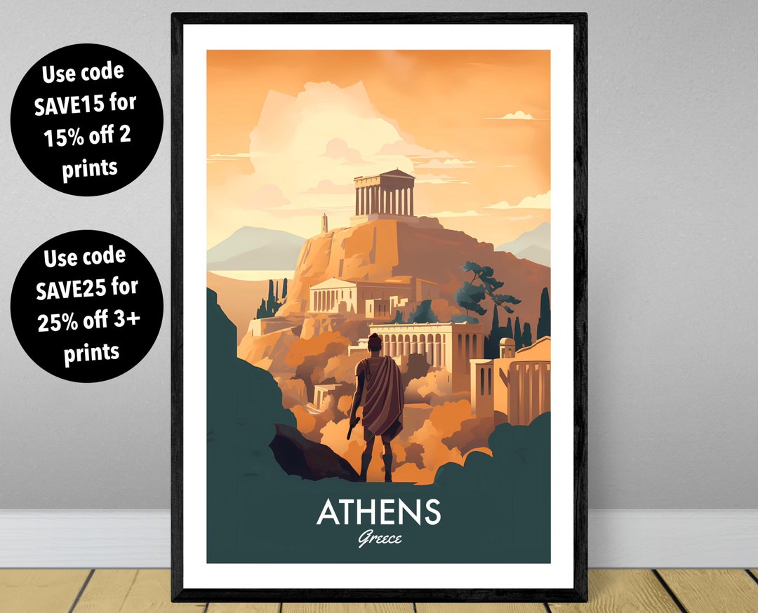 Athens Greece Travel Poster Art Print, Athens Travel Poster, Athens ...