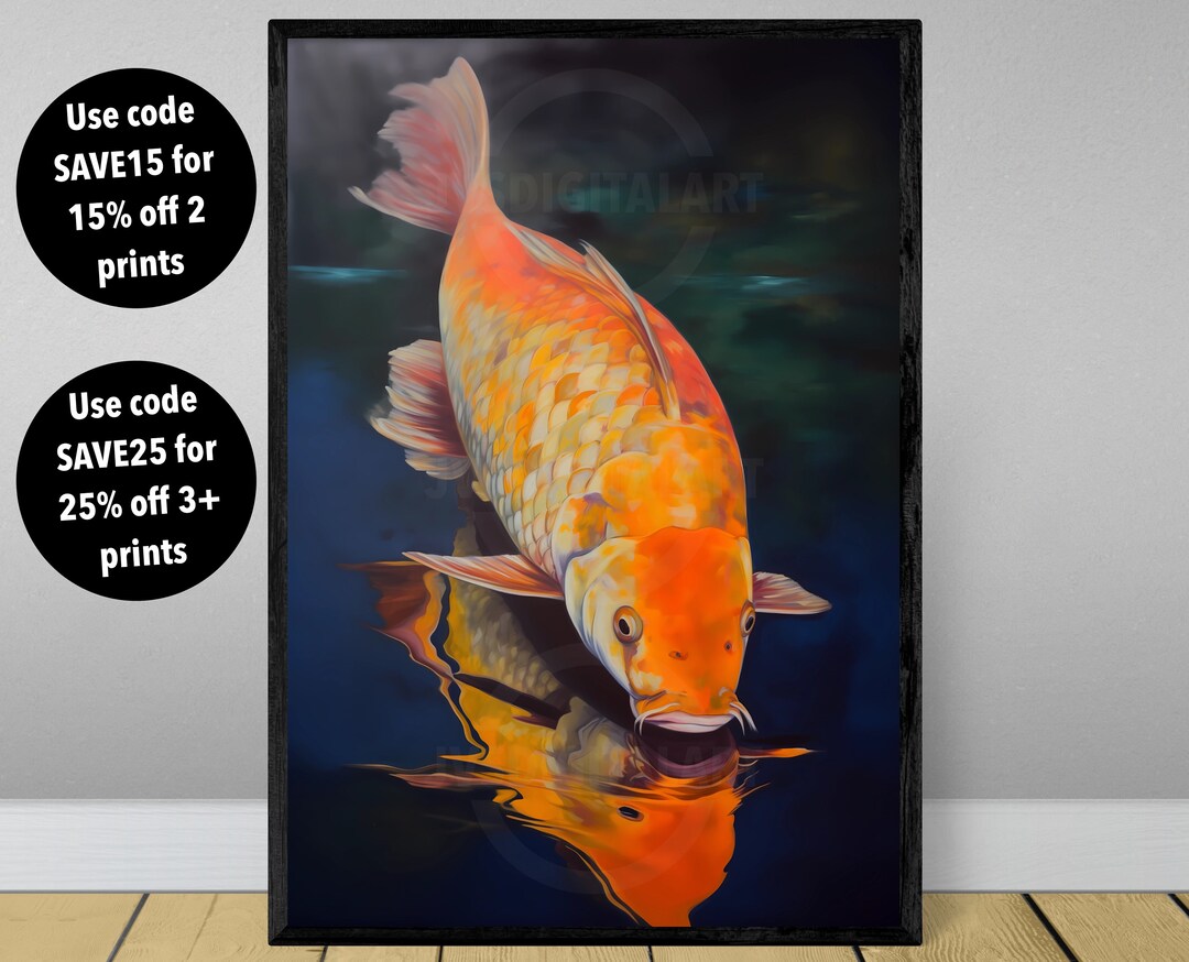 Mirror Carp Fish Animal Art Oil Painting Print, Carp Animal Fish Print ...