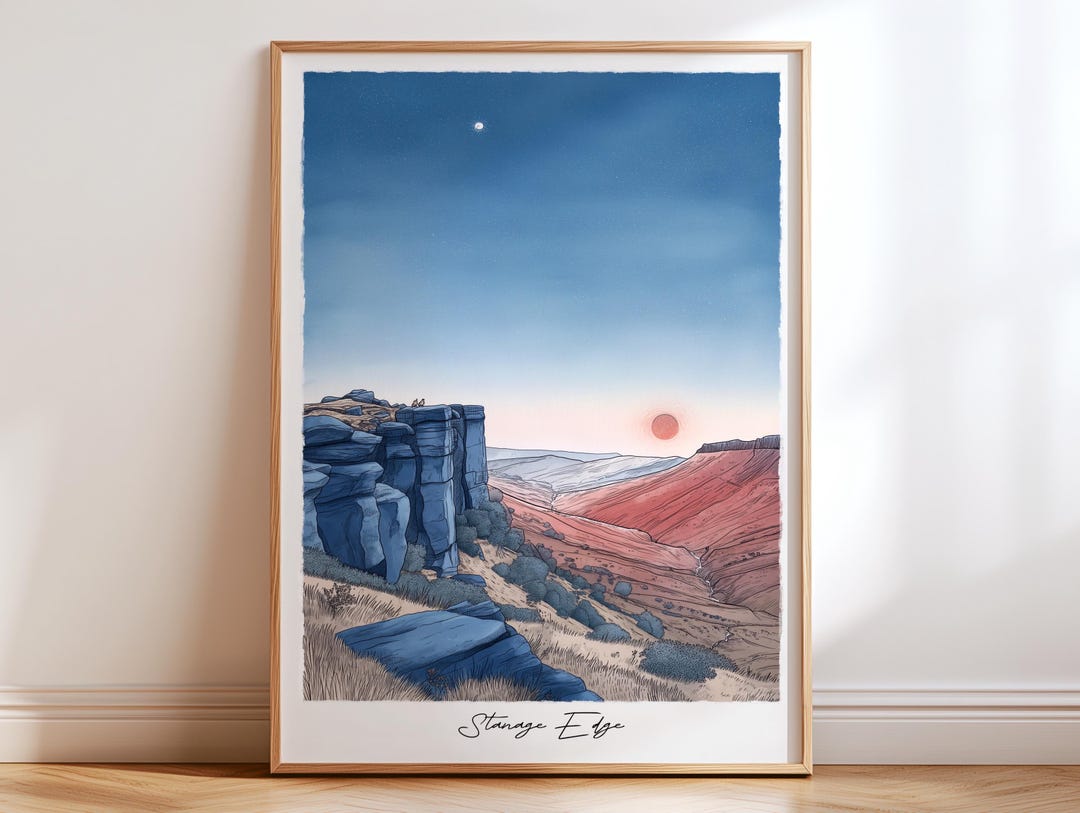 Stanage Edge Print: Peak District Watercolour Travel Poster NOT FRAMED ...