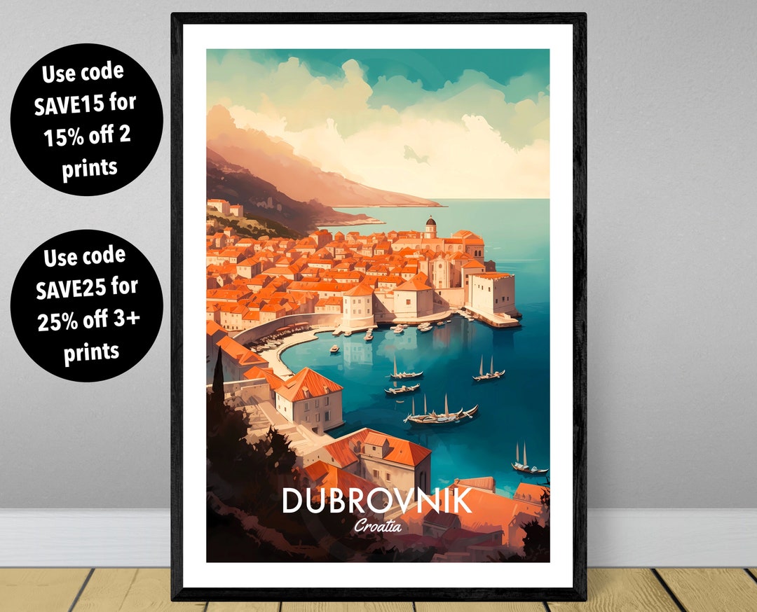 Dubrovnik Croatia Travel Poster Art Print, Dubrovnik Travel Poster ...