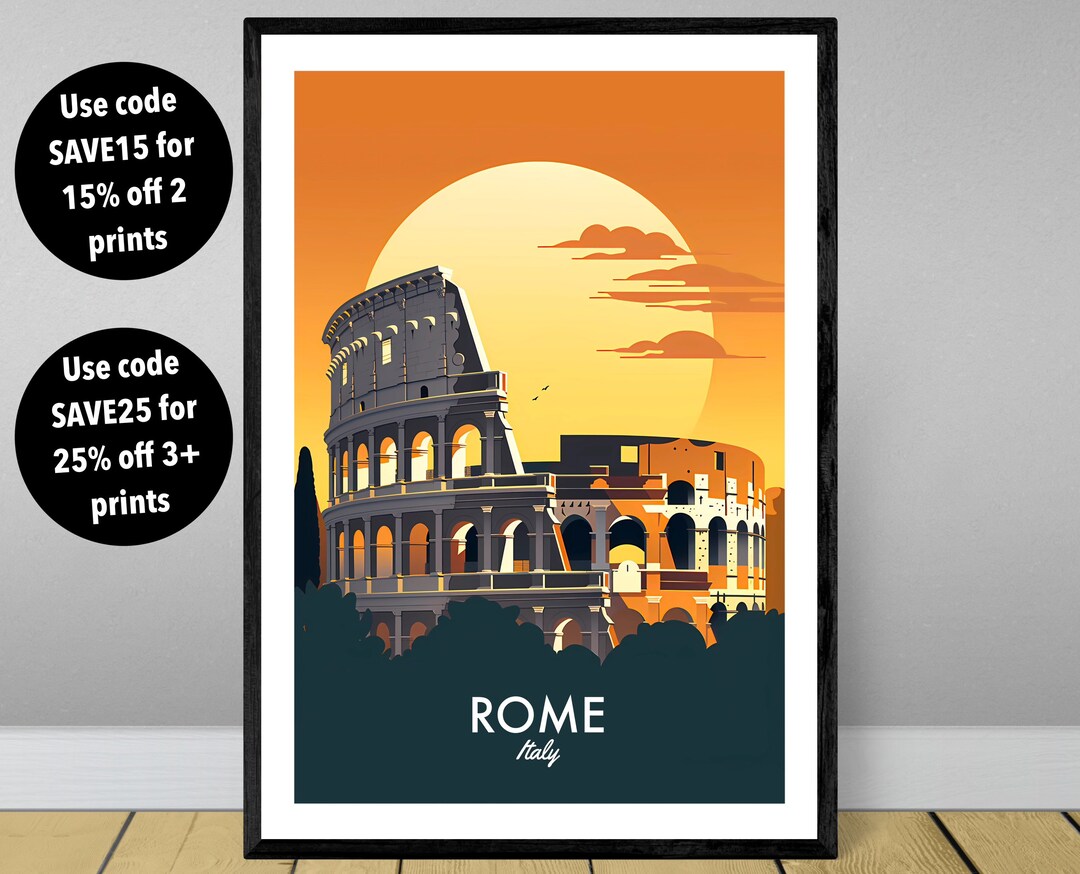 Rome Colosseum Italy Travel Poster Art Print, Rome Travel Poster, Rome ...