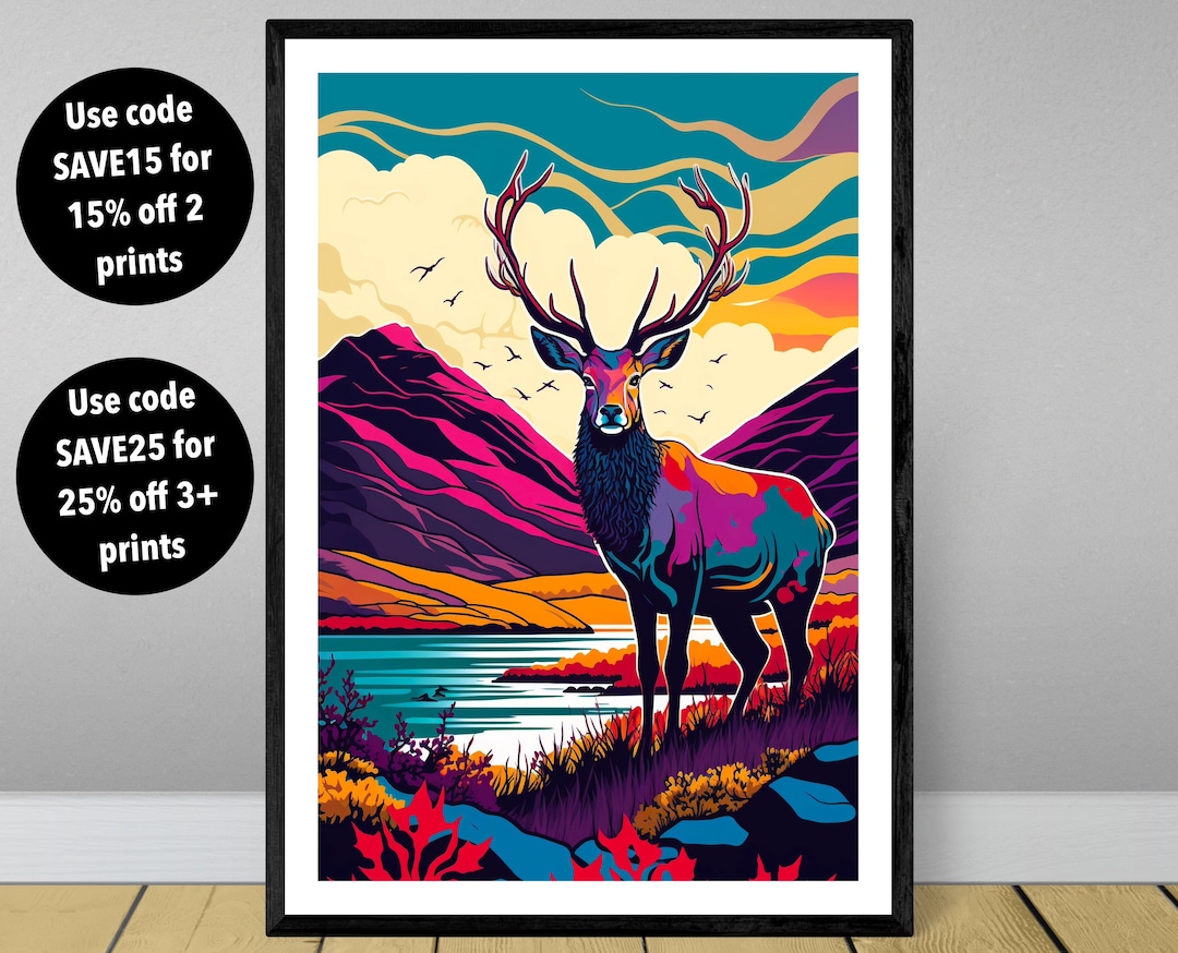 Colourful Stag Animal Art Print, Stag Animal Print Stag Print Stag Wall ...