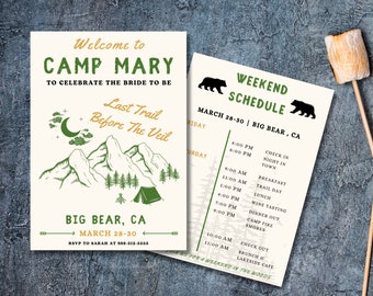 Camp Bachelorette Party Invitation and Itinerary Template Mountain ...