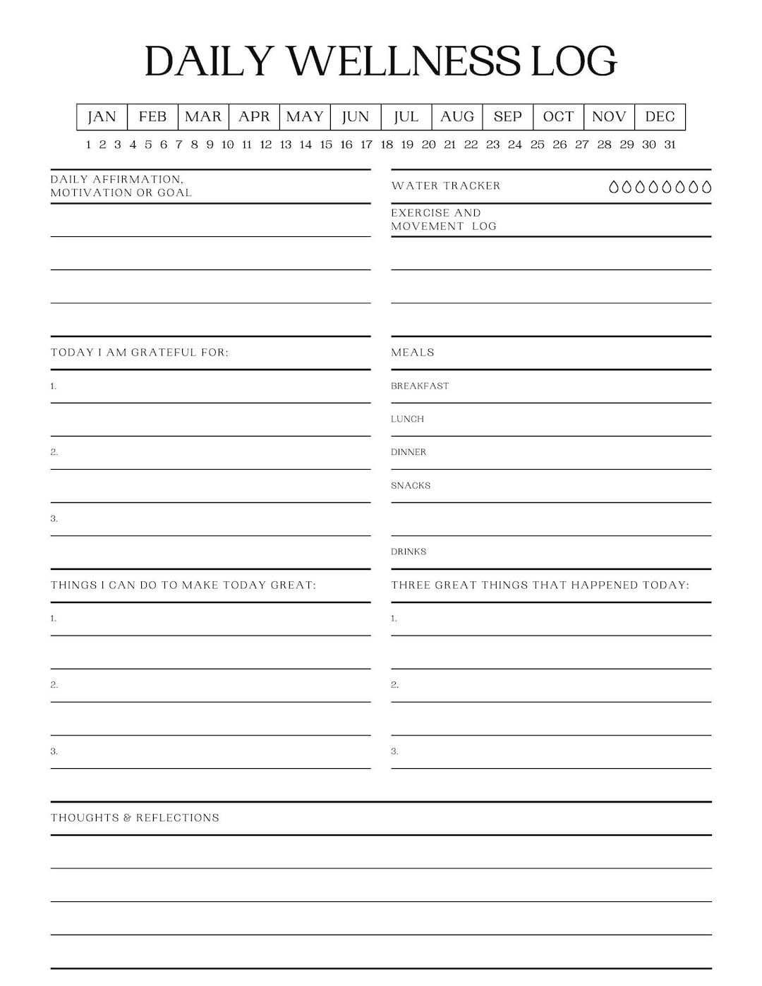 Daily Wellness Log- Printable - Etsy