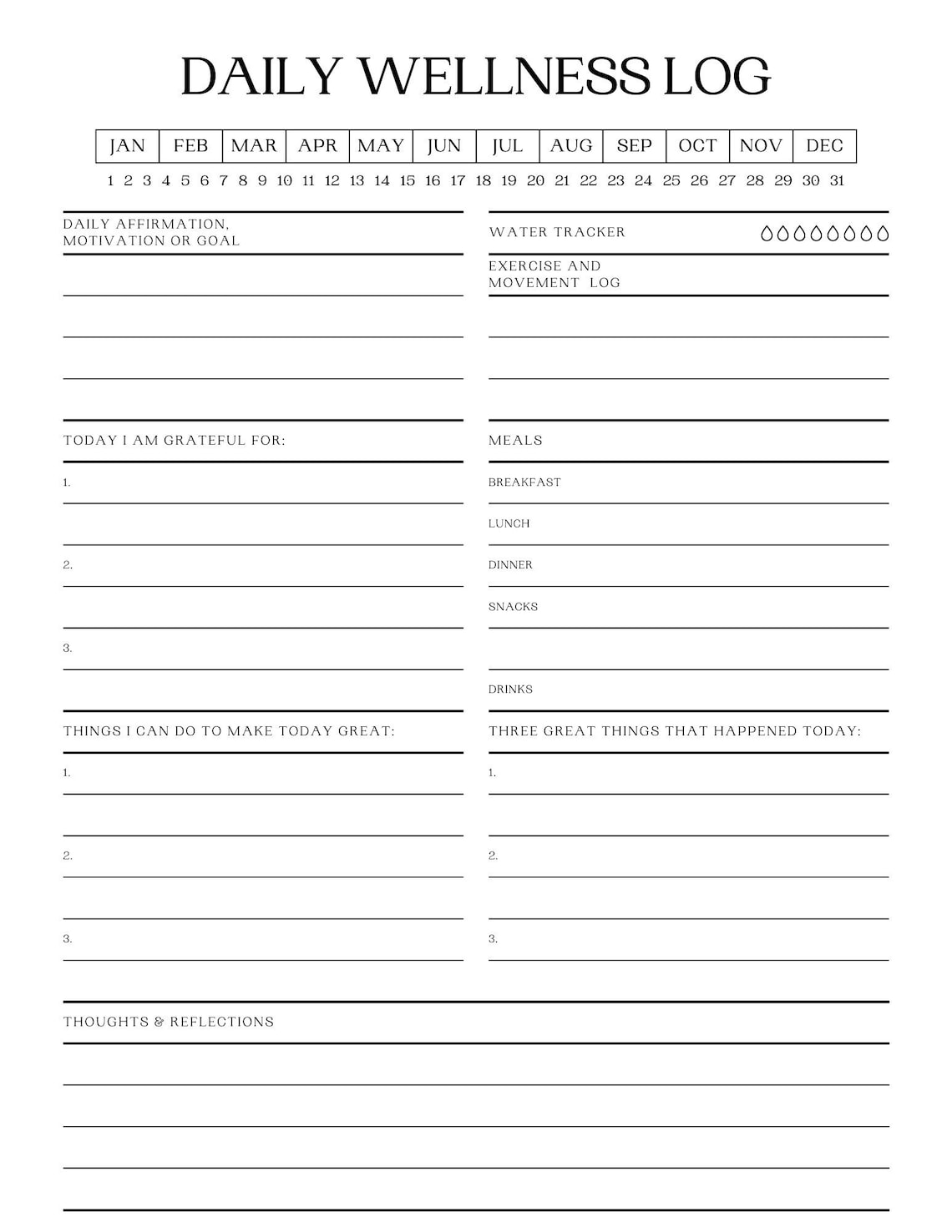 Daily Wellness Log- Printable - Etsy