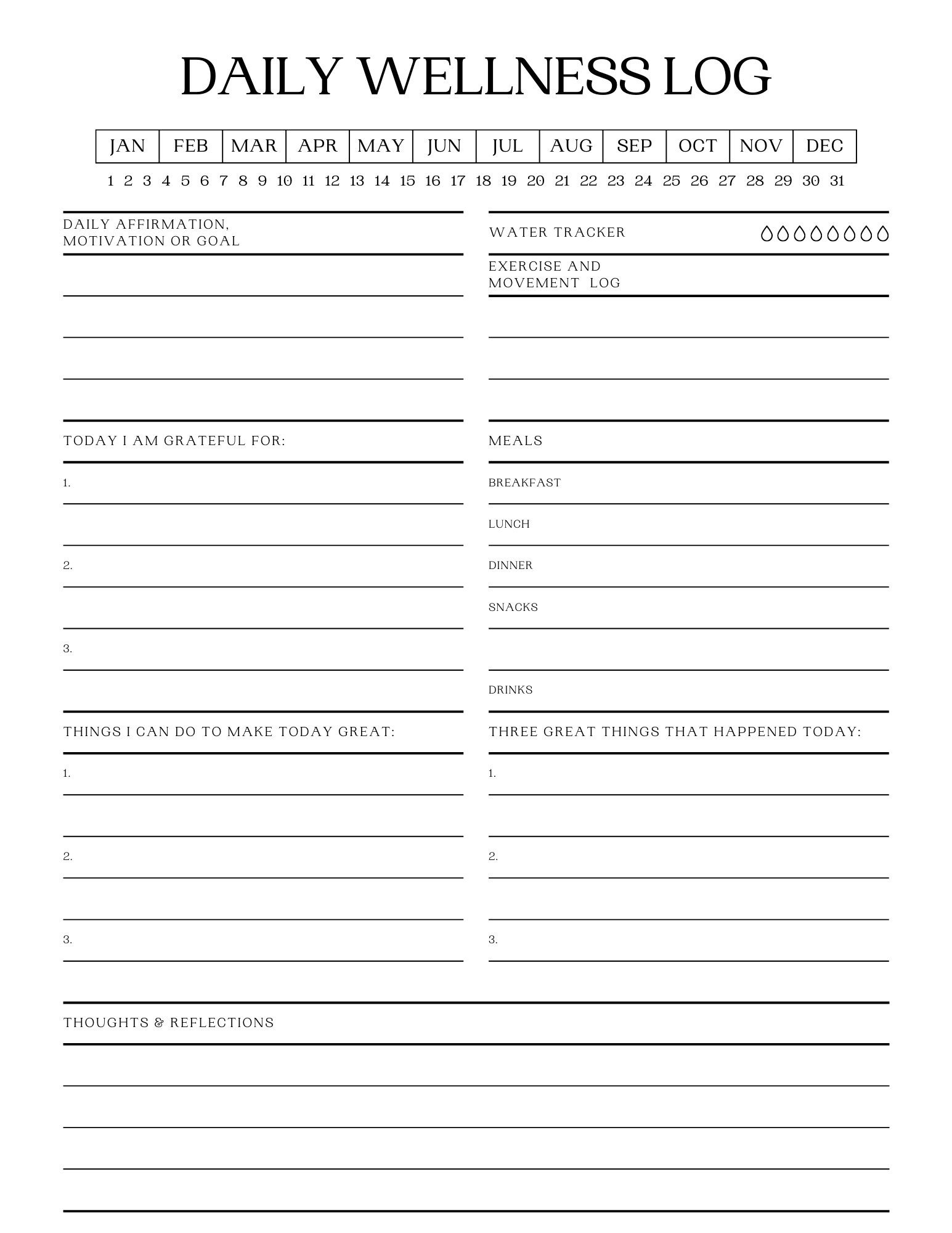 Daily Wellness Log- Printable - Etsy