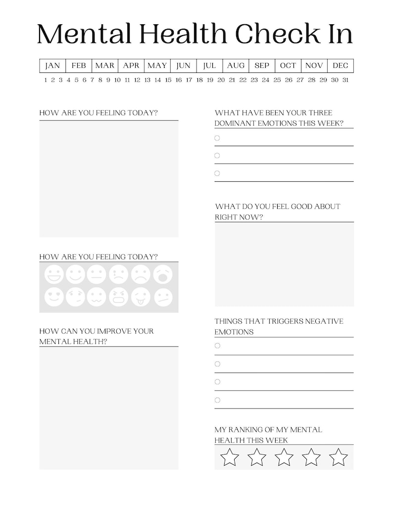 Daily Mental Health Check-in Log- Printable - Etsy