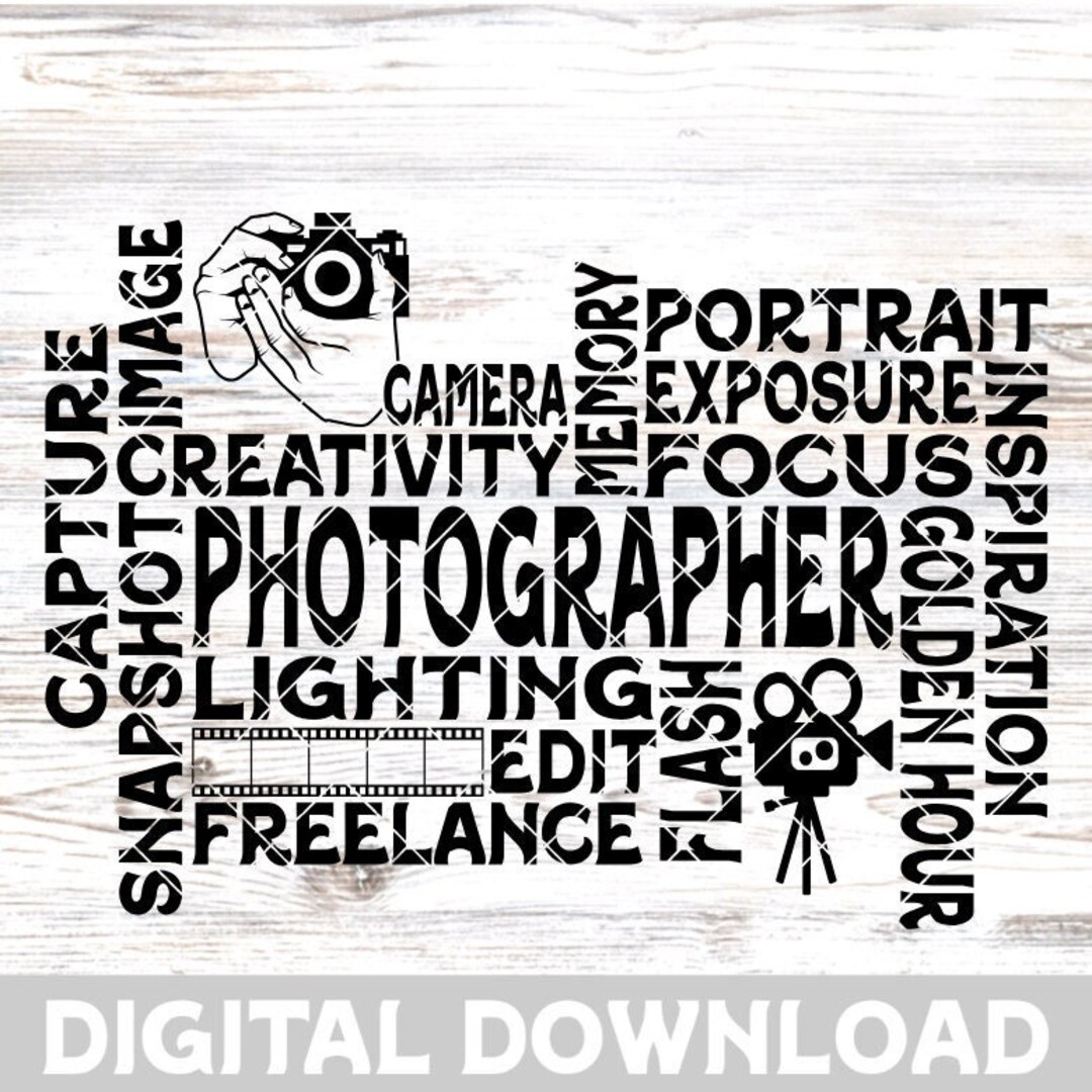 Photographer Collage SVG | Camera Word Art Photography Design | PNG ...