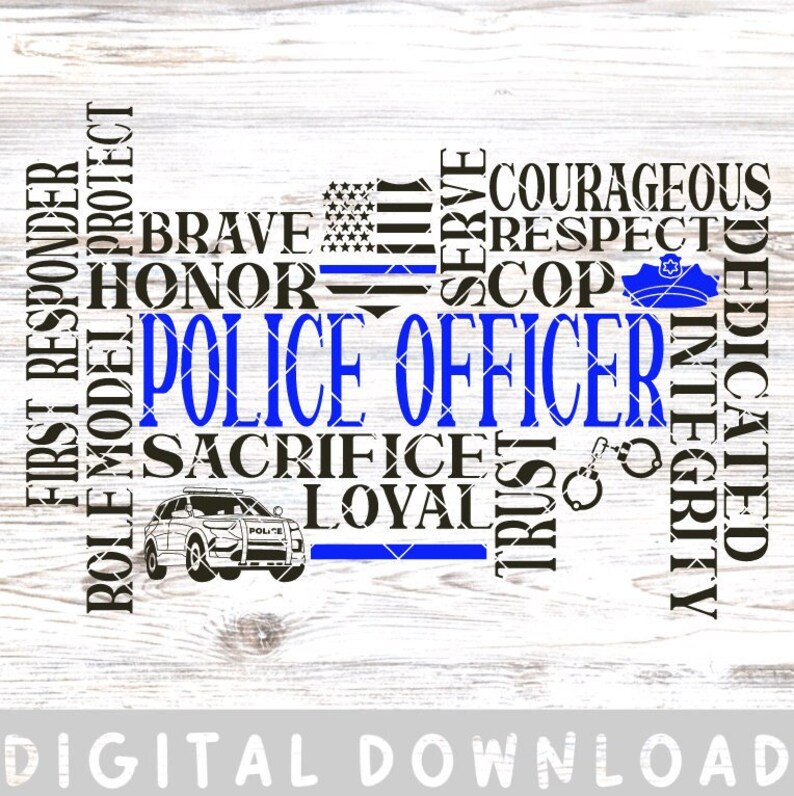 Police Officer Word Art Law Enforcement Back the Blue Digital Download ...