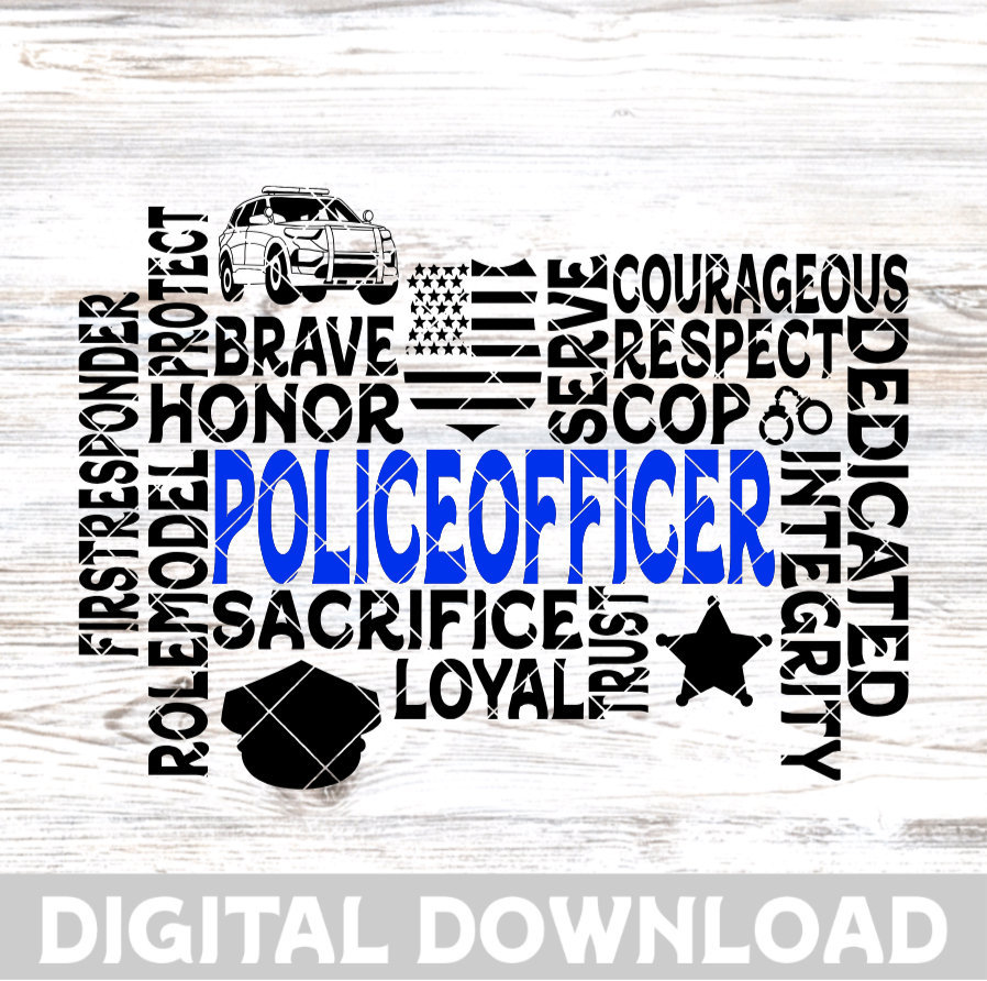 Police Officer Collage Word Art | Law Enforcement Gifts | Back the Blue ...