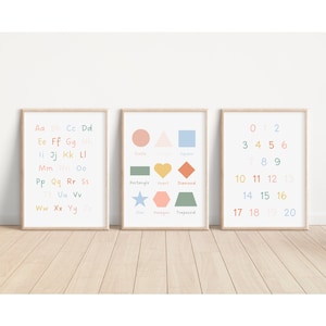Alphabet Poster, Number Poster, Shapes Poster, Set of 3 Educational ...