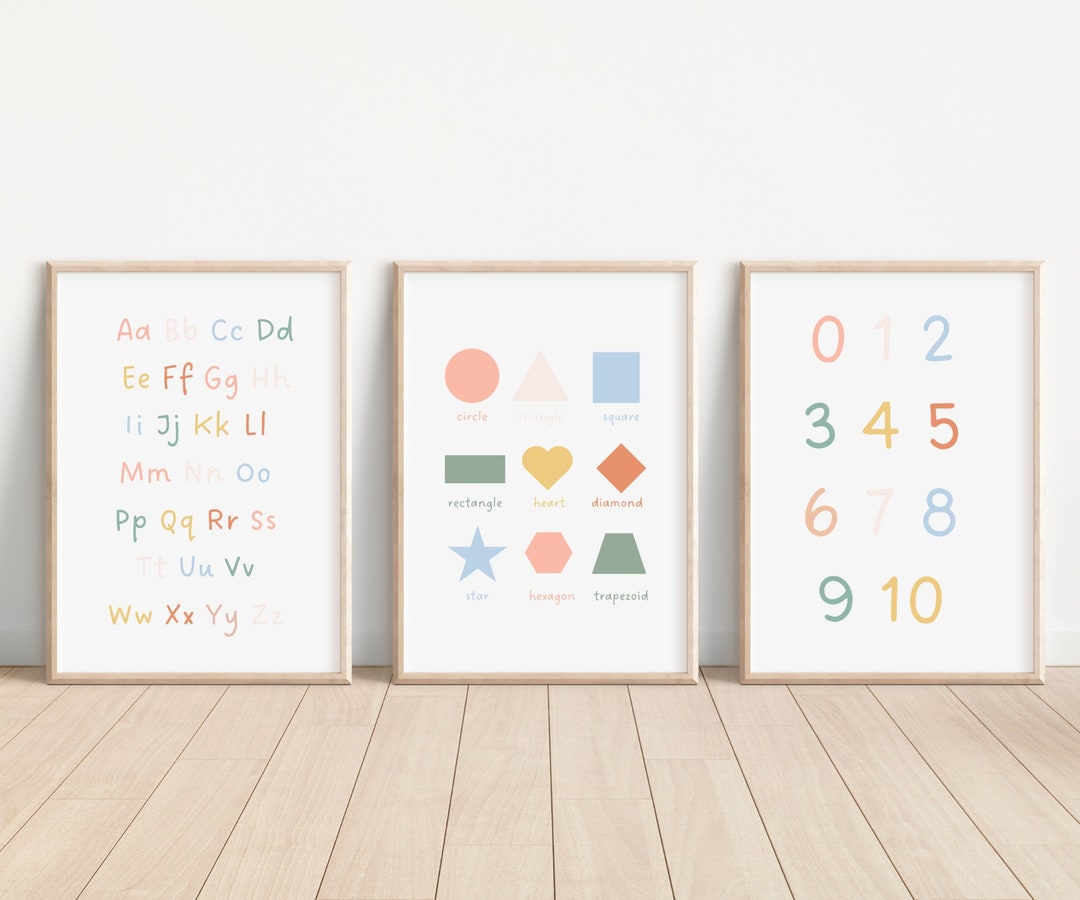 Alphabet Poster Number Poster Shapes Poster Set of 3 - Etsy