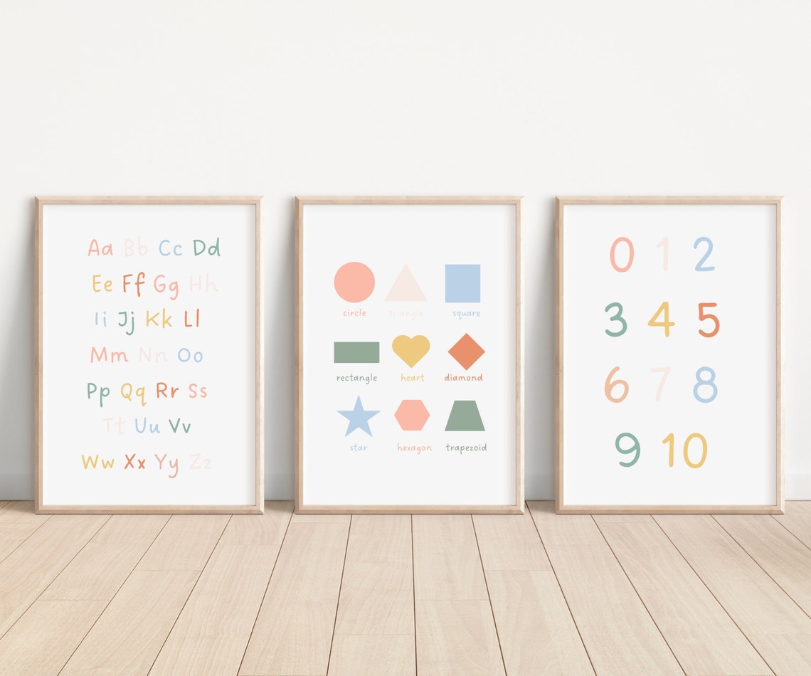 Alphabet Poster Number Poster Shapes Poster Set of 3 - Etsy