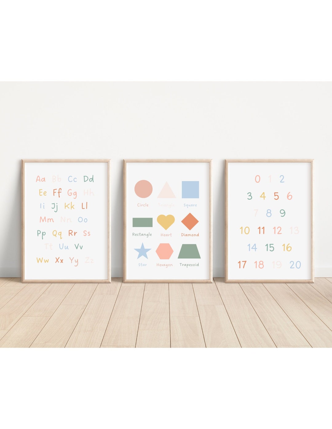 Alphabet Poster, Number Poster, Shapes Poster, Set of 3 Educational ...