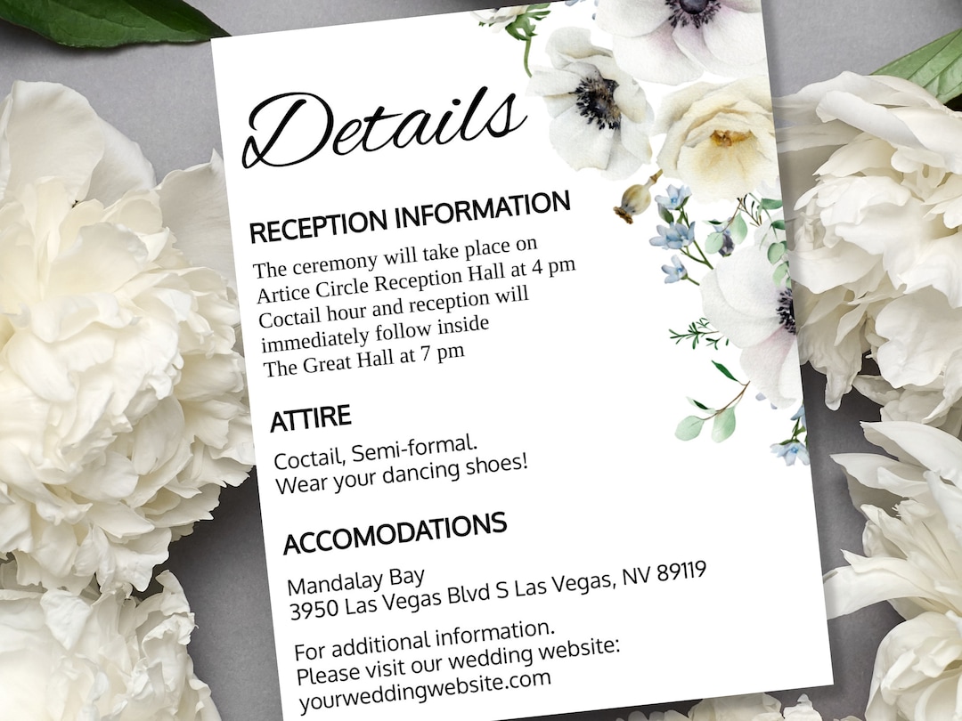 Details Card Wedding Template Wedding Details Template - Etsy