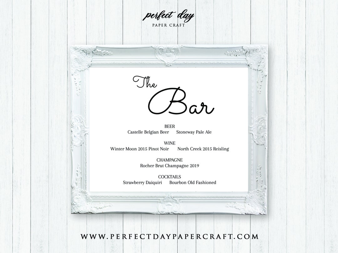 Wedding Template - Instant Download , Modern Bar Menu – Editable ...