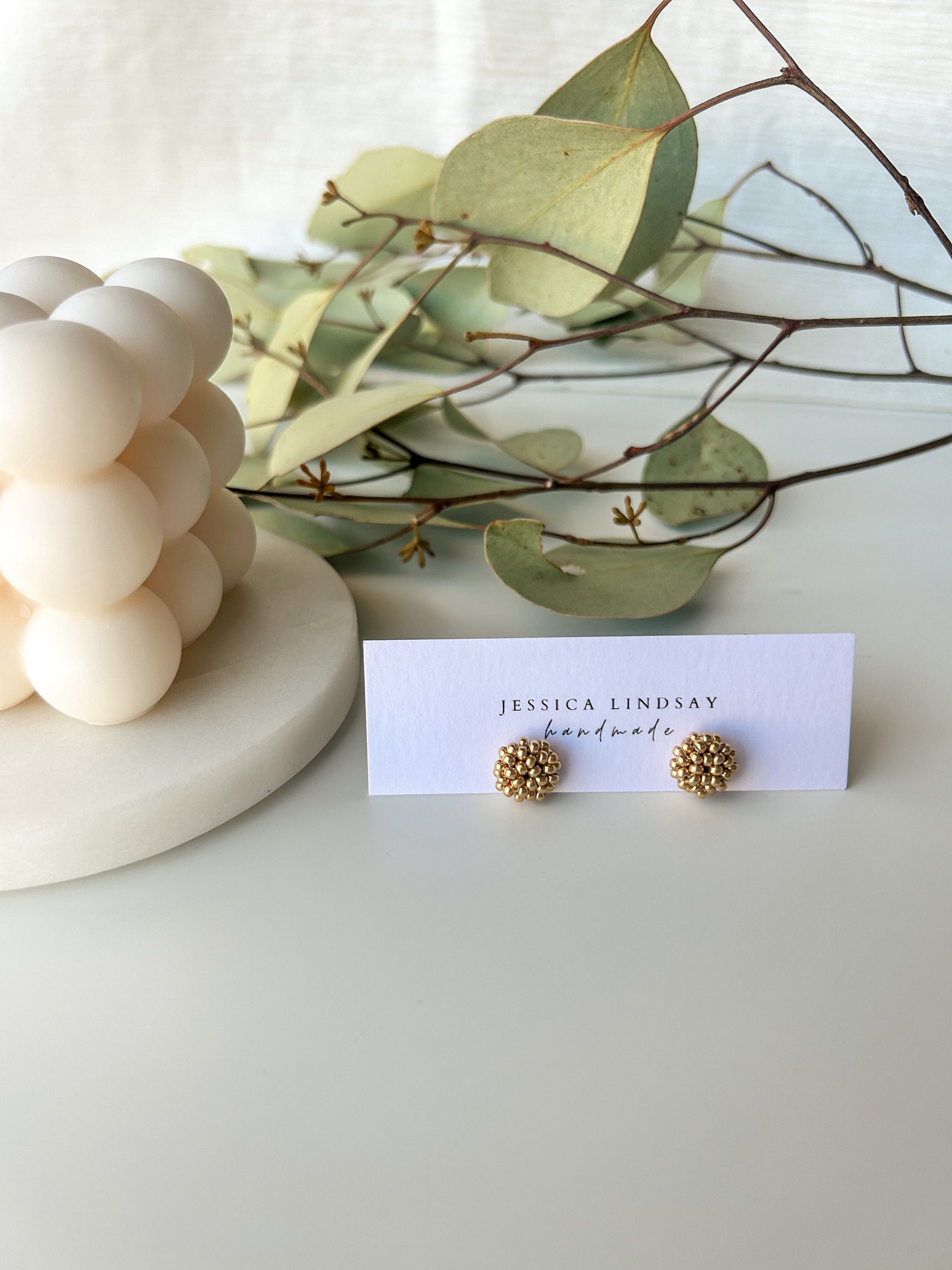 Round Beaded Stud Earrings | Gold - Etsy