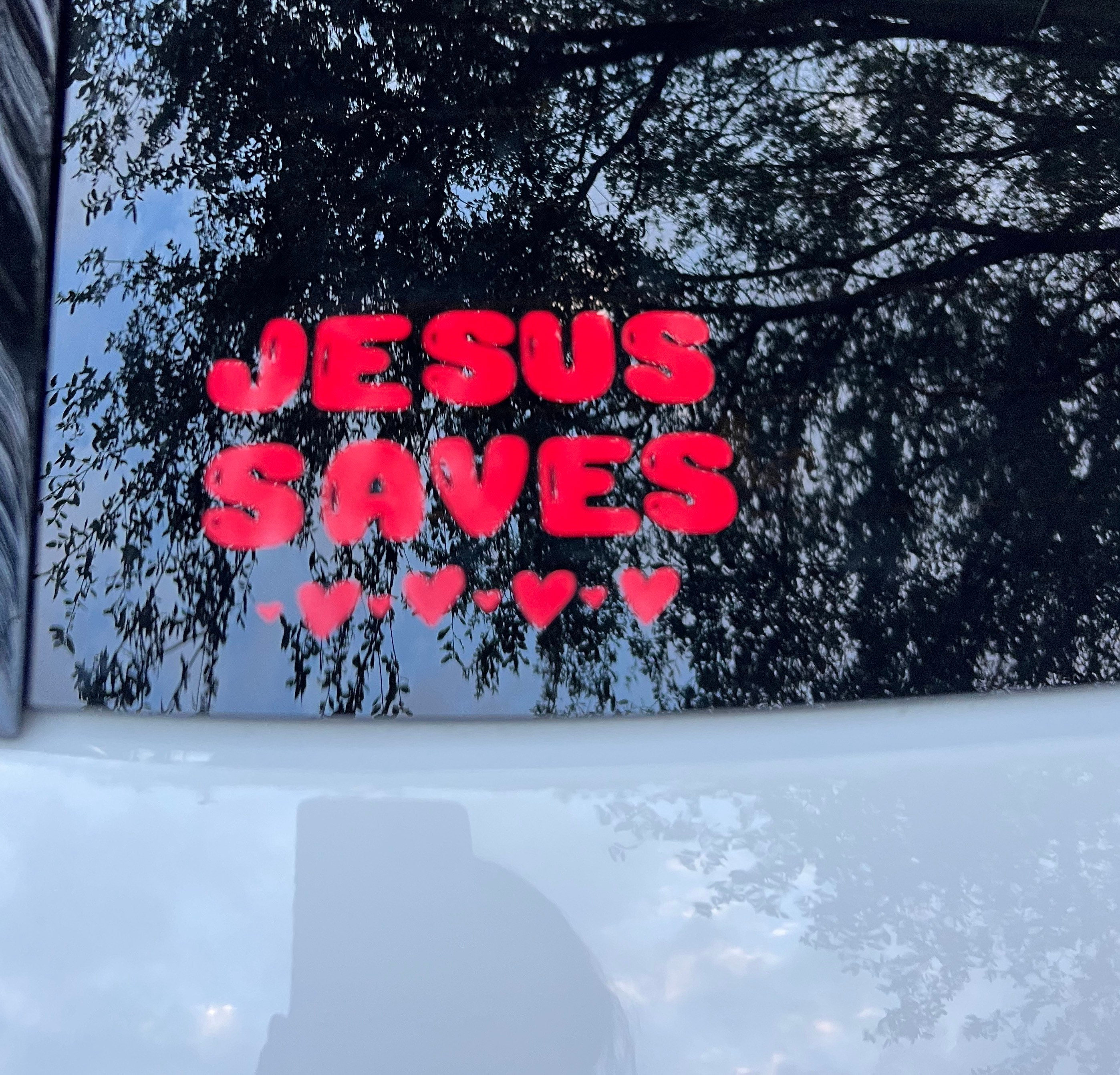 Jesus Saves Car Decal - Christian Car Decal - Red Waterproof Car Decal ...