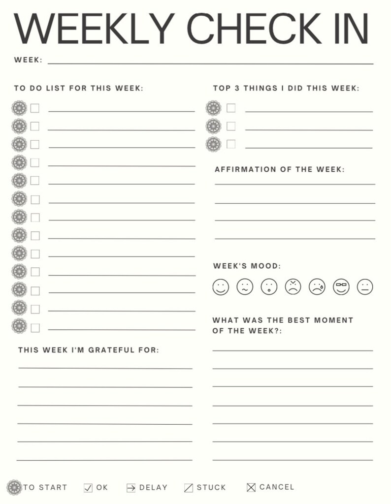 DIGITAL DOWNLOAD Weekly Check-in Journal Worksheet: A Weekly - Etsy