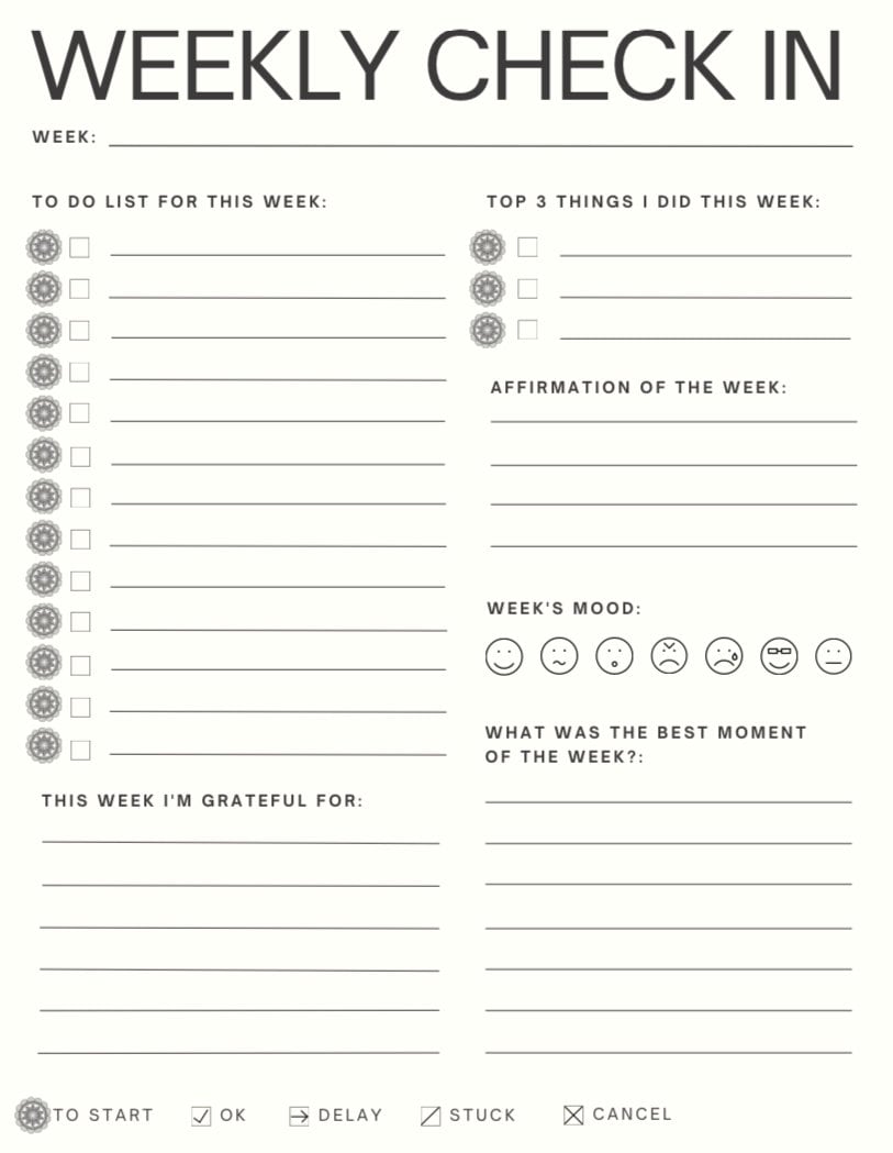 DIGITAL DOWNLOAD Weekly Check-in Journal Worksheet: A Weekly - Etsy