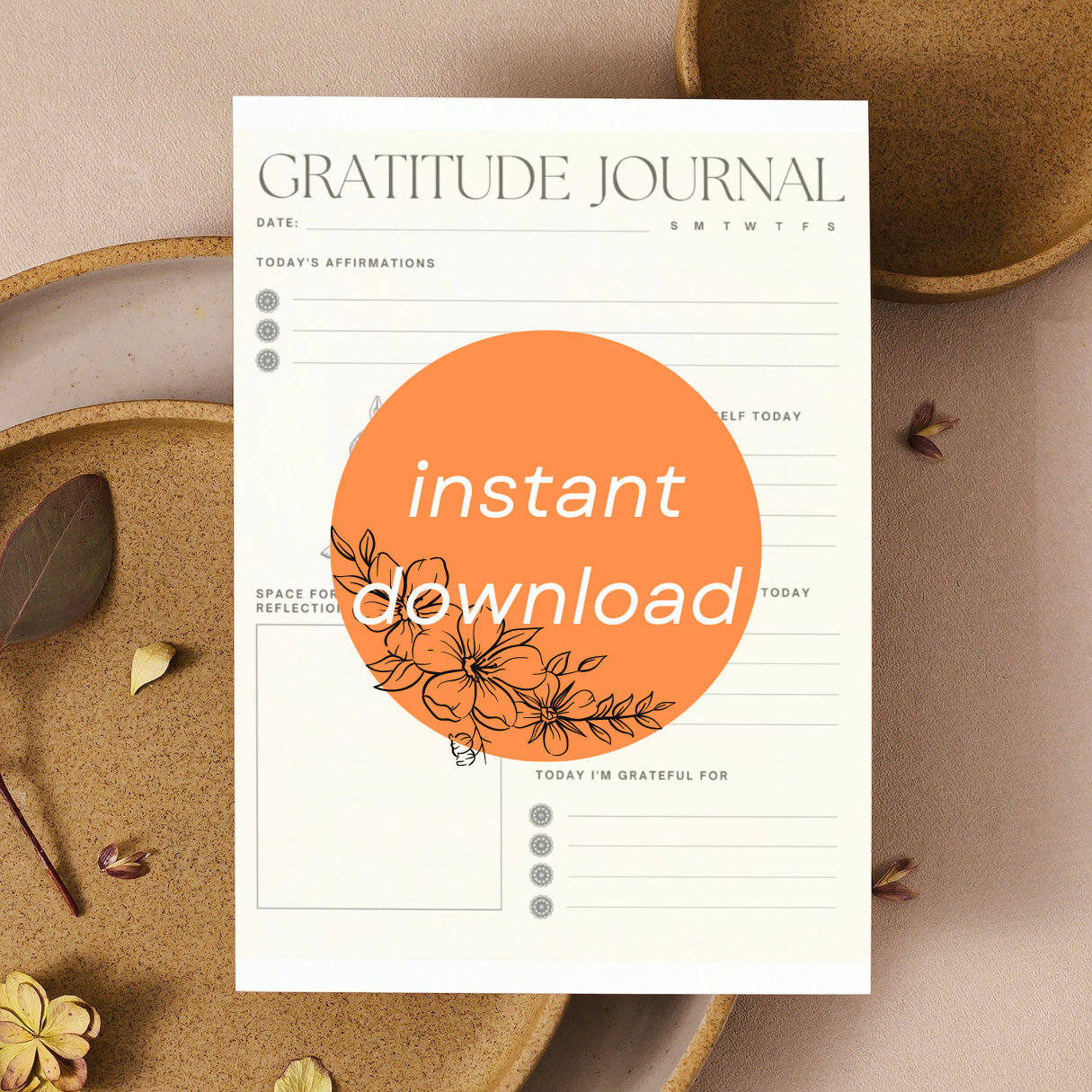 DIGITAL DOWNLOAD Gratitude Journal Worksheet: A Daily Mindfulness ...