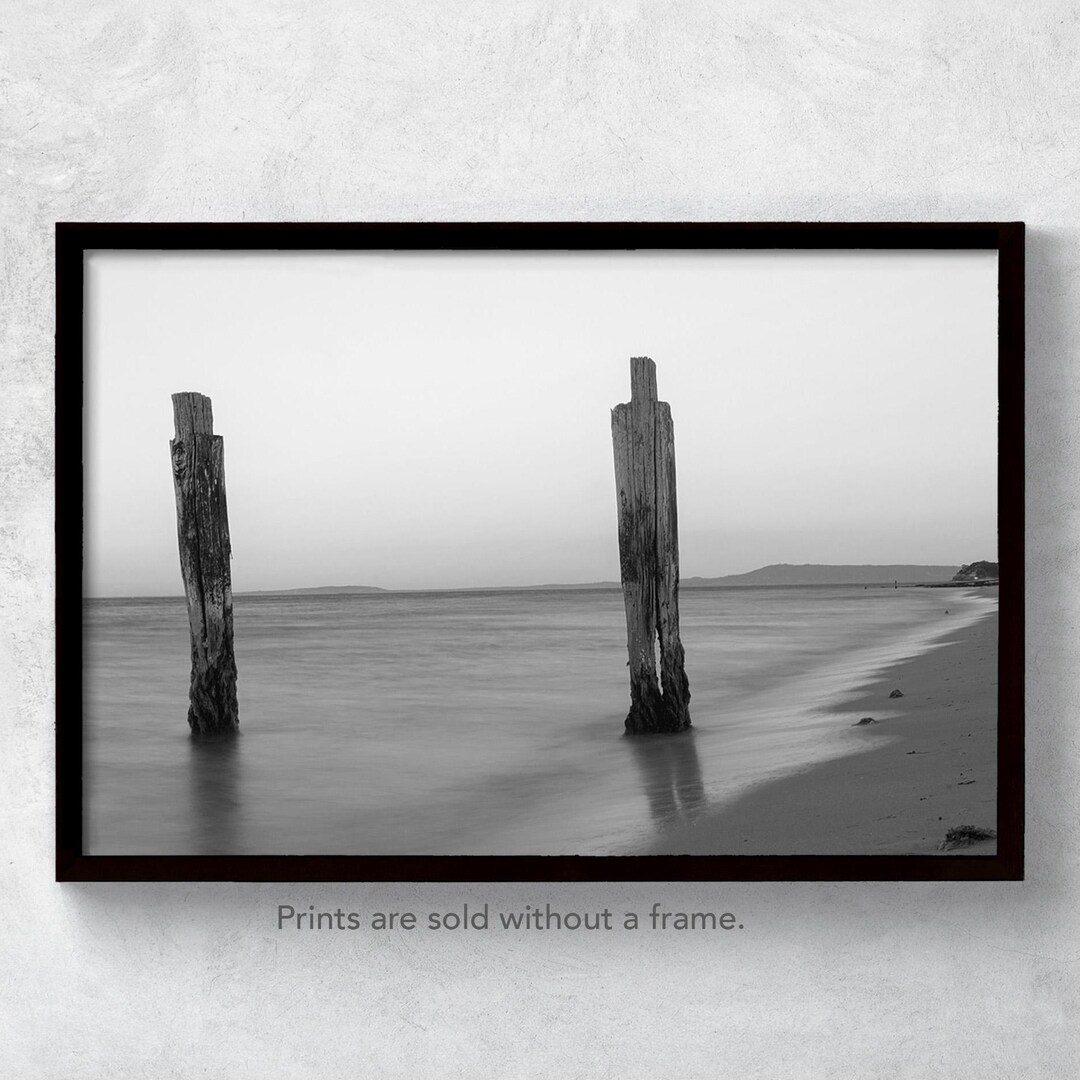 Pylons at Low Tide Photography Print: Monochromatic Nautical Wall Art ...