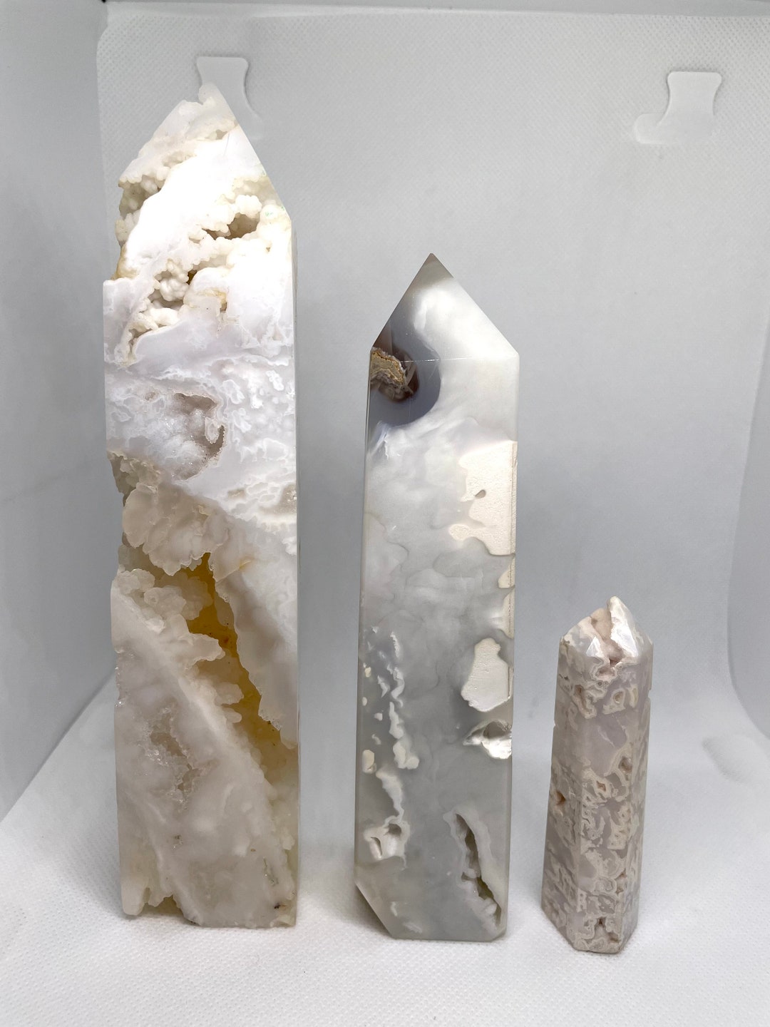 Unique White Plume Agate Crystal Towers - Obleisk | White Plum Druzy ...