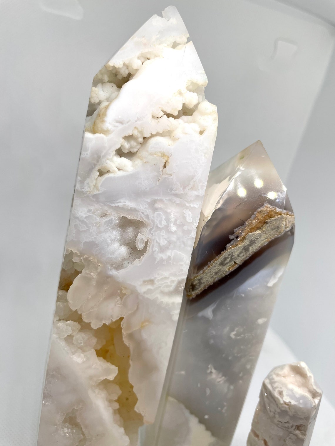 Unique White Plume Agate Crystal Towers - Obleisk | White Plum Druzy ...