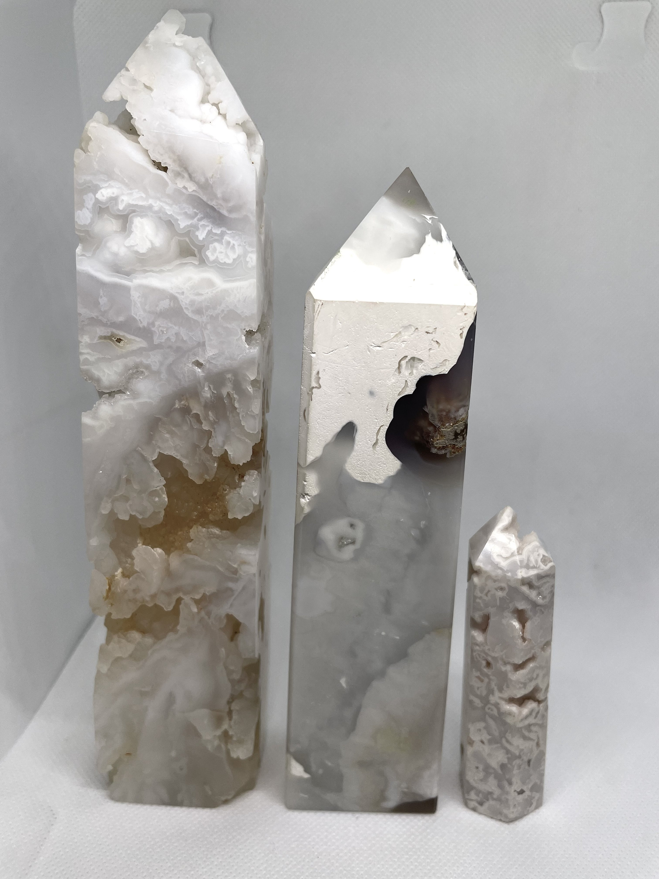 Unique White Plume Agate Crystal Towers - Obleisk | White Plum Druzy ...