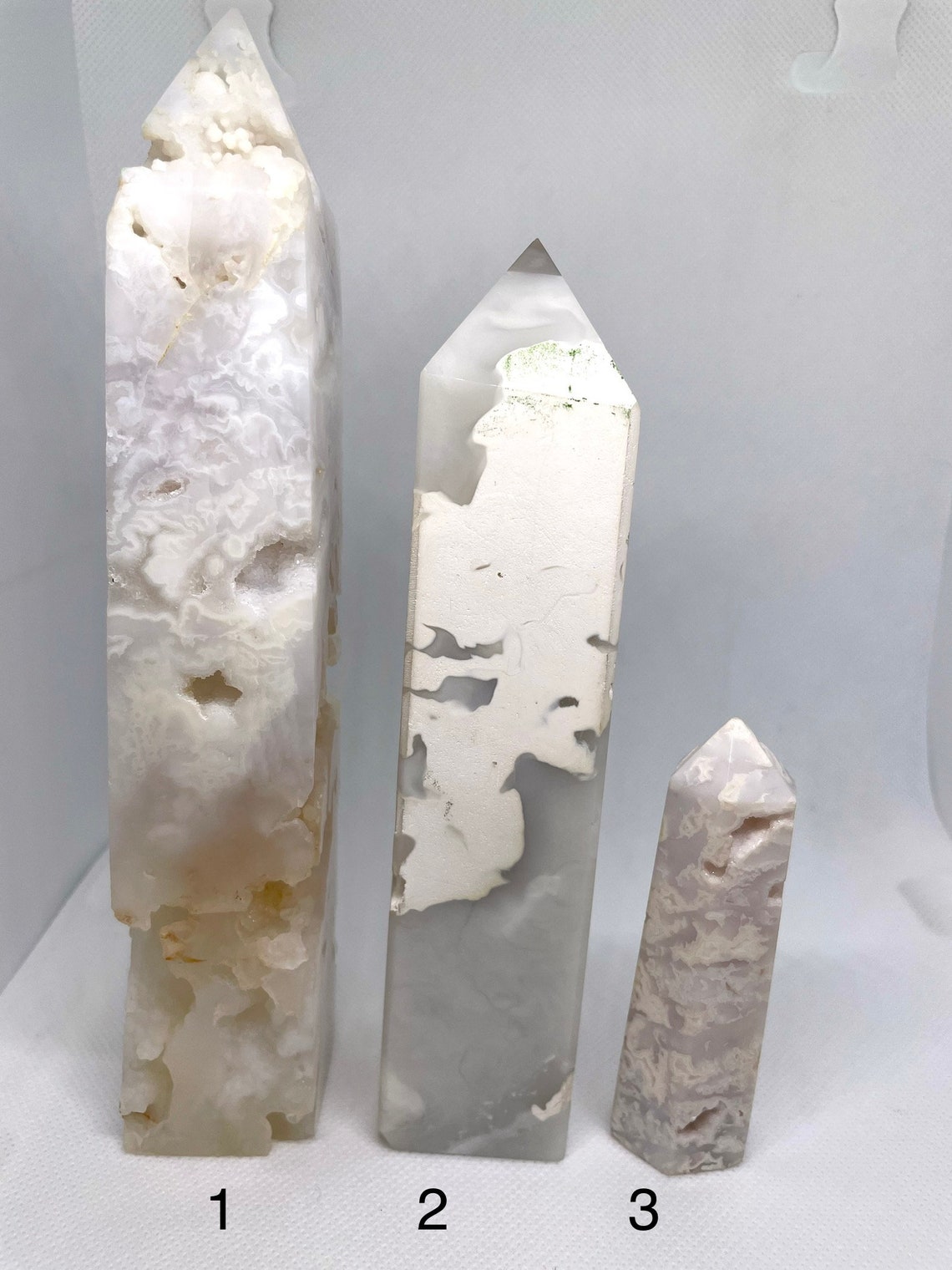 Unique White Plume Agate Crystal Towers - Obleisk | White Plum Druzy ...