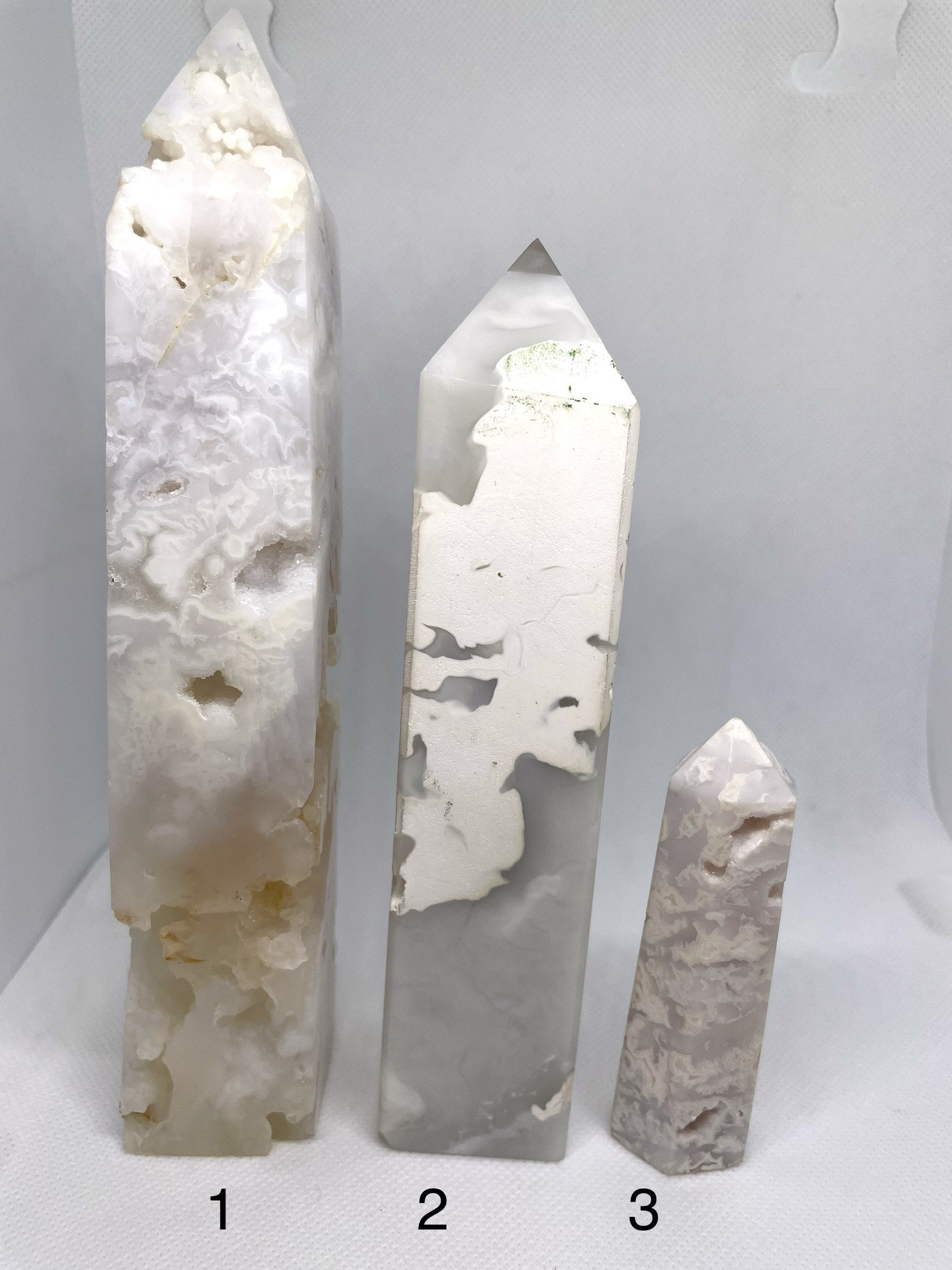 Unique White Plume Agate Crystal Towers - Obleisk | White Plum Druzy ...