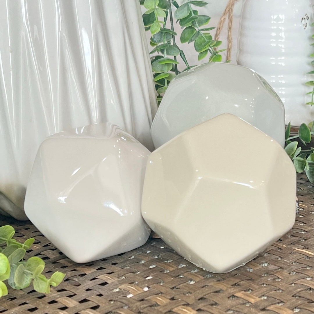 Set of 3 Ceramic Balls, Geometric Balls, Jewel Cut Decorative Balls ...