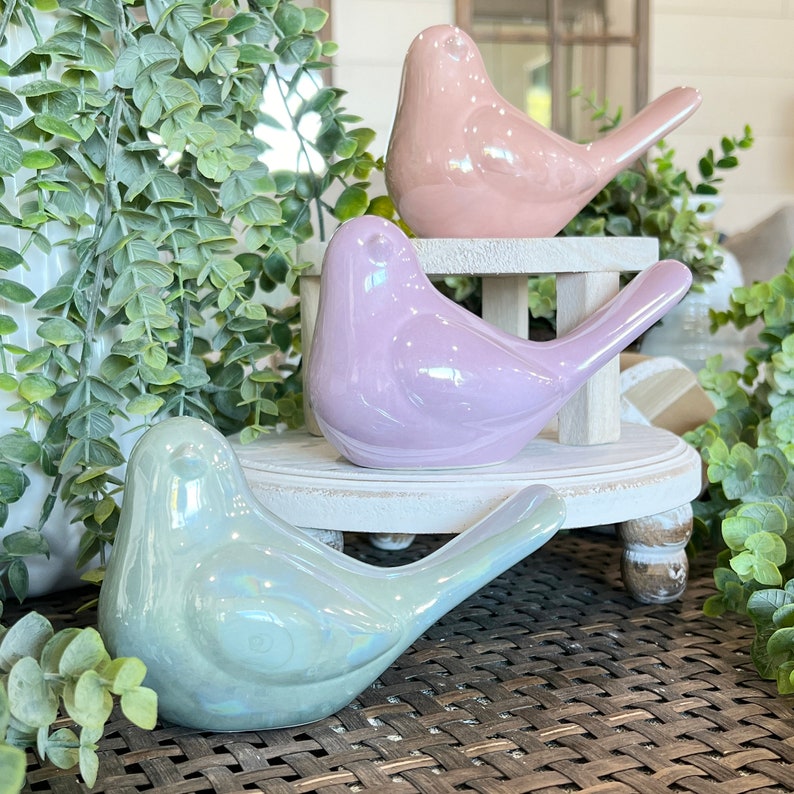 Set of 3 Ceramic Birds, Shiny Ceramic Birds, Bird Decor, Spring Decor ...