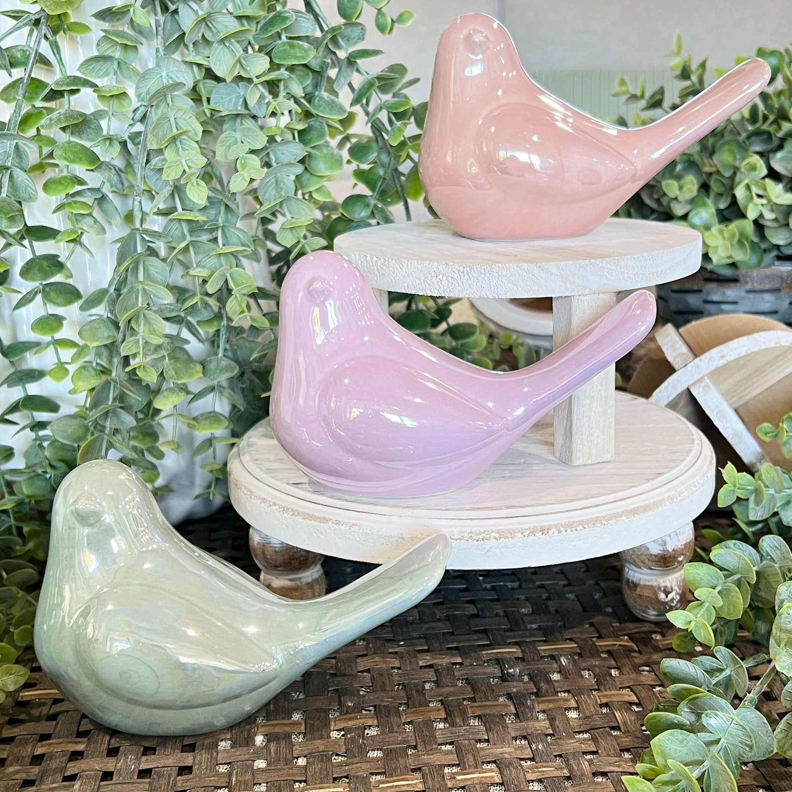 Set of 3 Ceramic Birds, Shiny Ceramic Birds, Bird Decor, Spring Decor ...