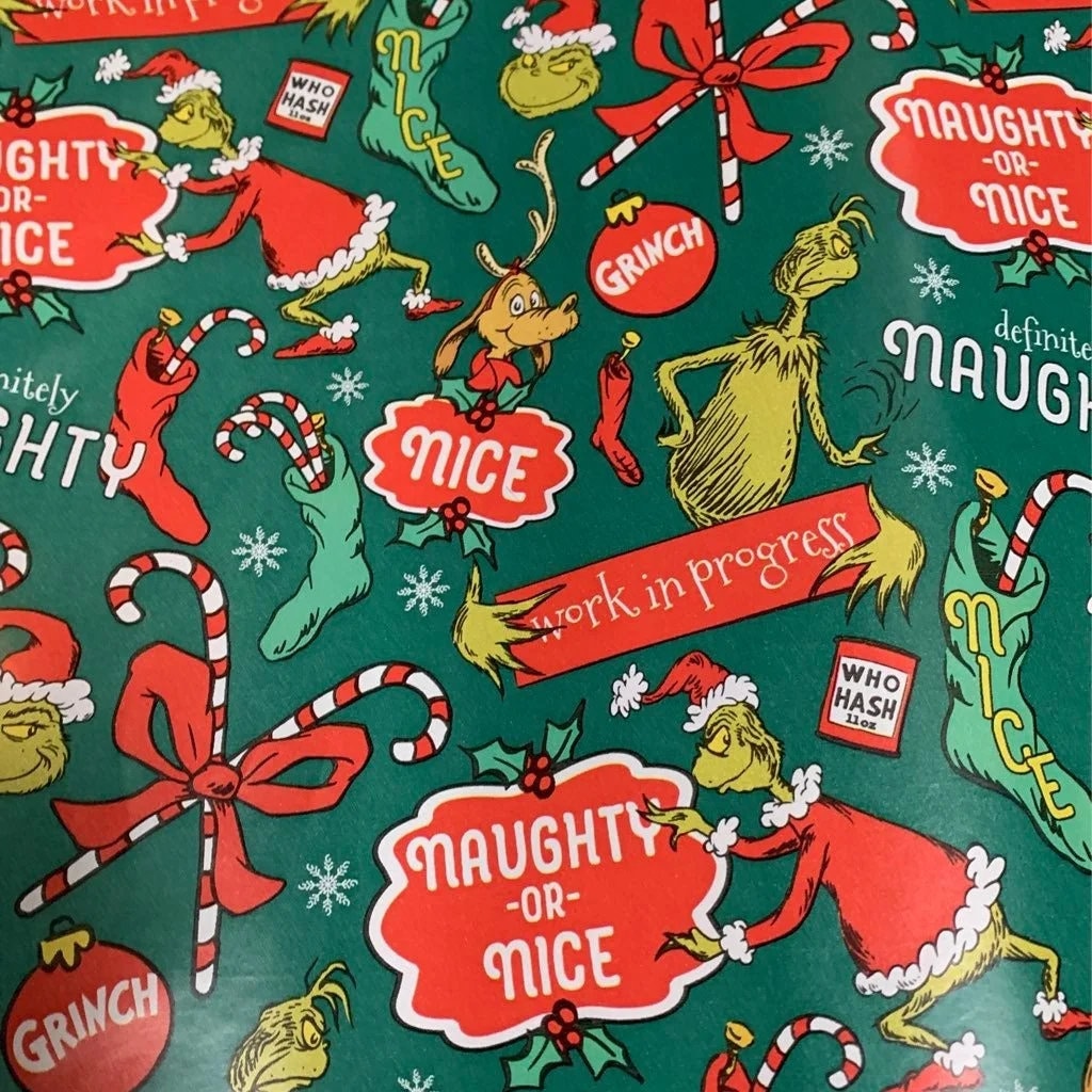 Grinch Wrapping Paper, Large Wrapping Paper Roll, Full Roll, Grinch ...