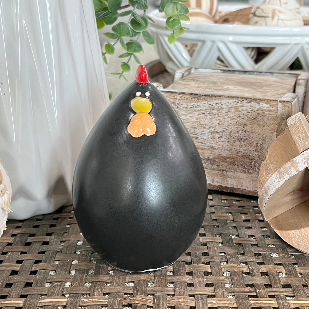 Black Chicken Figurine, Kitchen Decor, Farmhouse Decor, Ceramic Chicken ...
