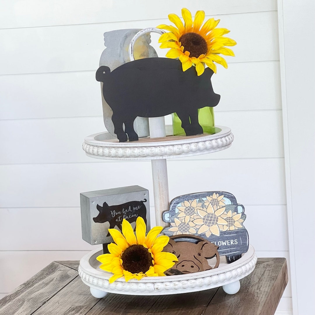 Pig Tiered Tray Bundle, Pig Decor, Sunflower Decor, Farmhouse Tray ...