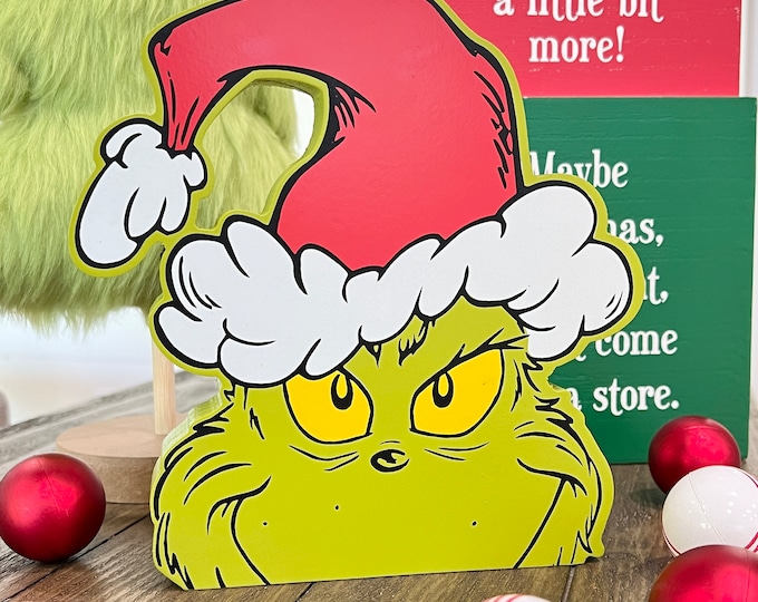 Grinch Sign, Grinch, Christmas Grinch Sign, Peeking Grinch Sign, Wooden ...