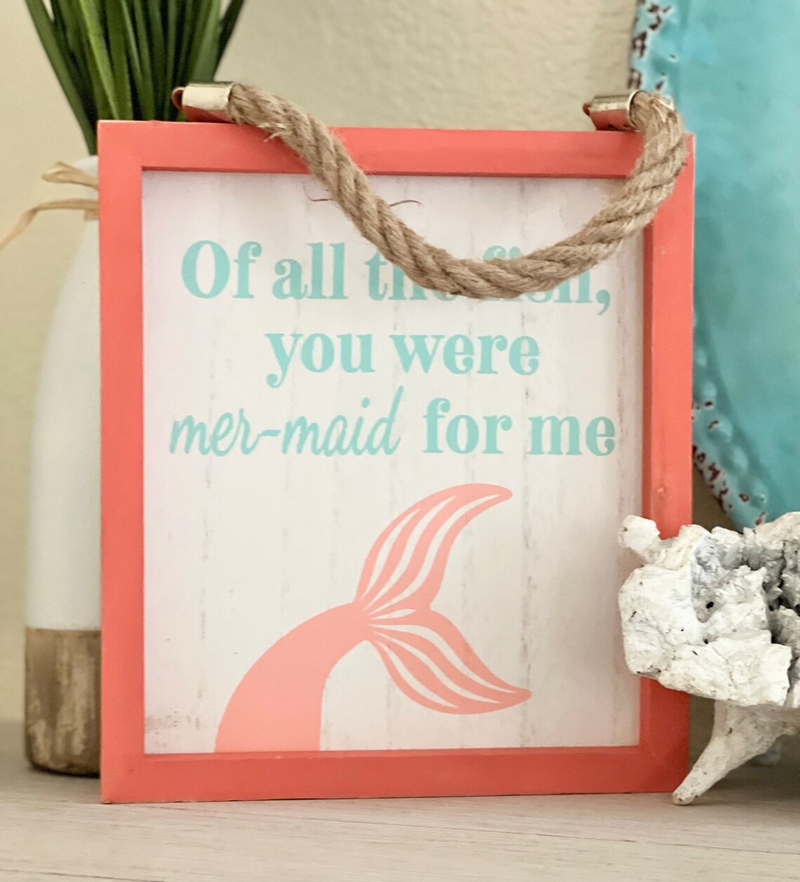 Mermaid Wood Framed Sign, Beach House Decor - Etsy