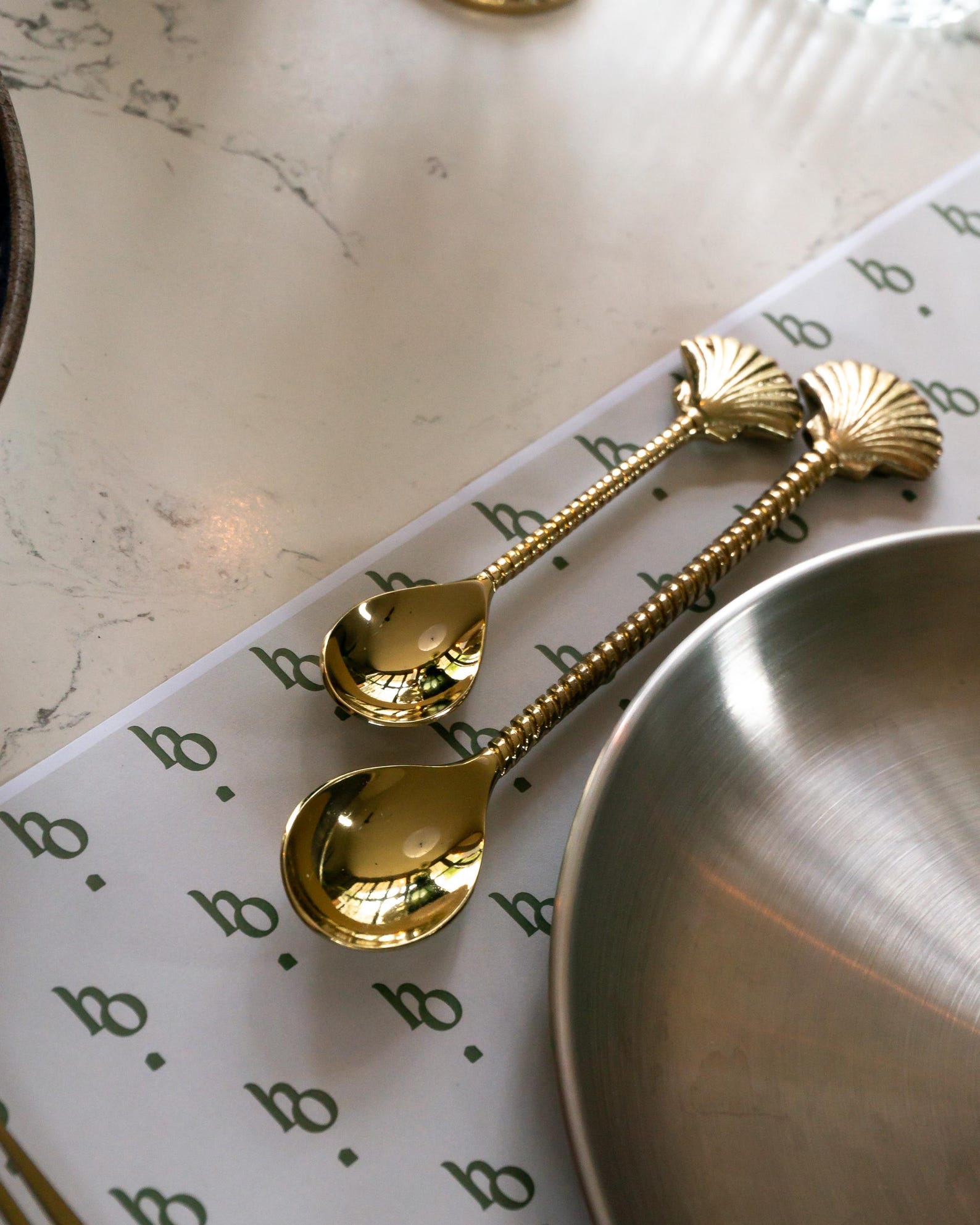 Brass Spoon Set of 2 Pieces/ Gold Pineapple, Shell Tree| Food Styling ...