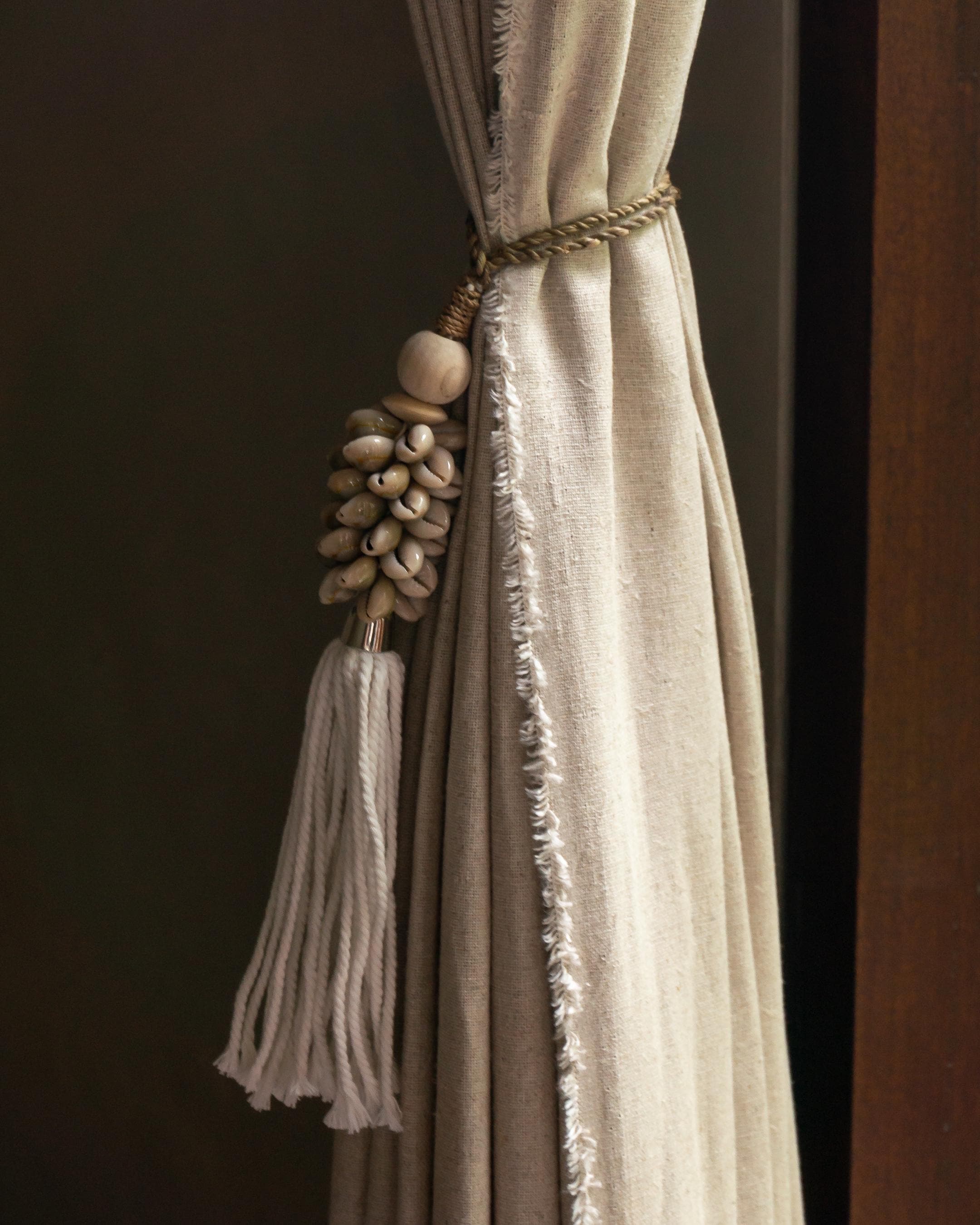 Shell Tassel Curtain Tiebacks, Handmade in Bali, Cotton and Natural ...