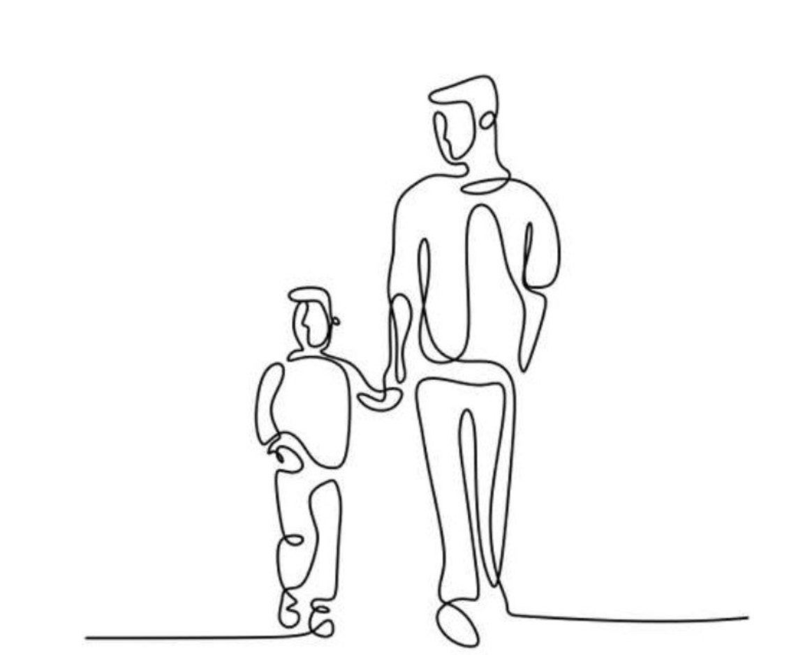 One Line Drawing of Father and Son. Young Daddy Holding His Kid and ...