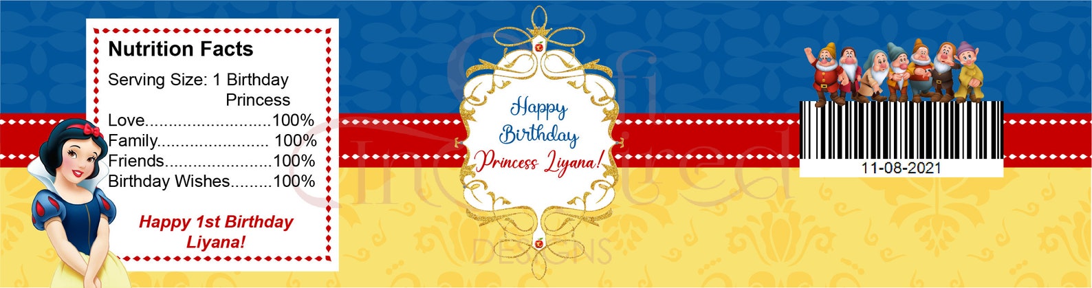 PRINTABLE Snow White Water Bottle Label, Custom Water Bottle Label ...