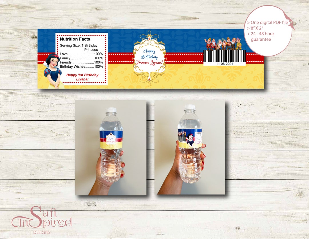 PRINTABLE Snow White Water Bottle Label, Custom Water Bottle Label ...