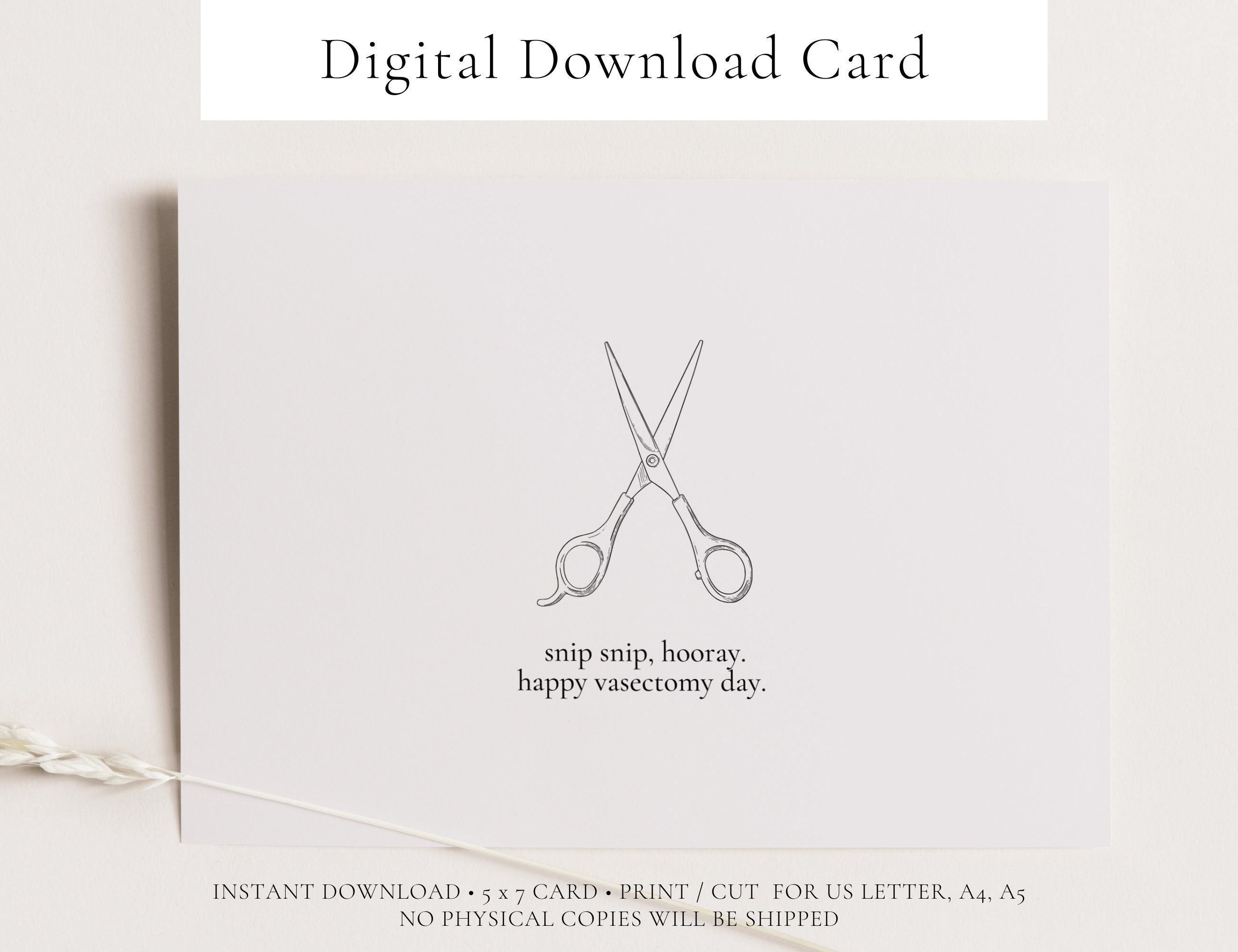 Vasectomy Card, Snip Snip Hooray, Printable Vasectomy Card, Minimalist ...