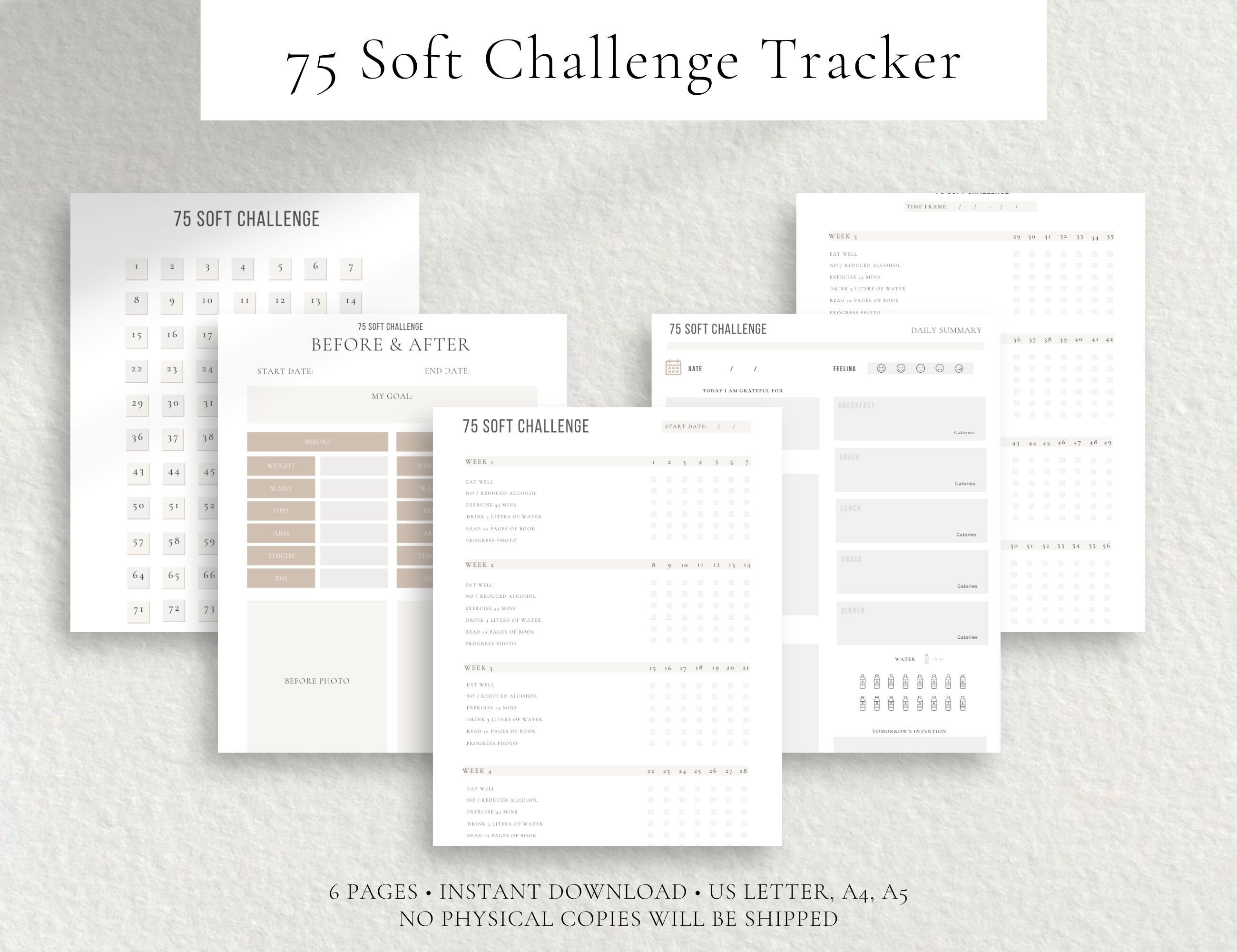 Minimalist 75 Soft Challenge Tracker, 75 Soft Printable, 75 Soft ...