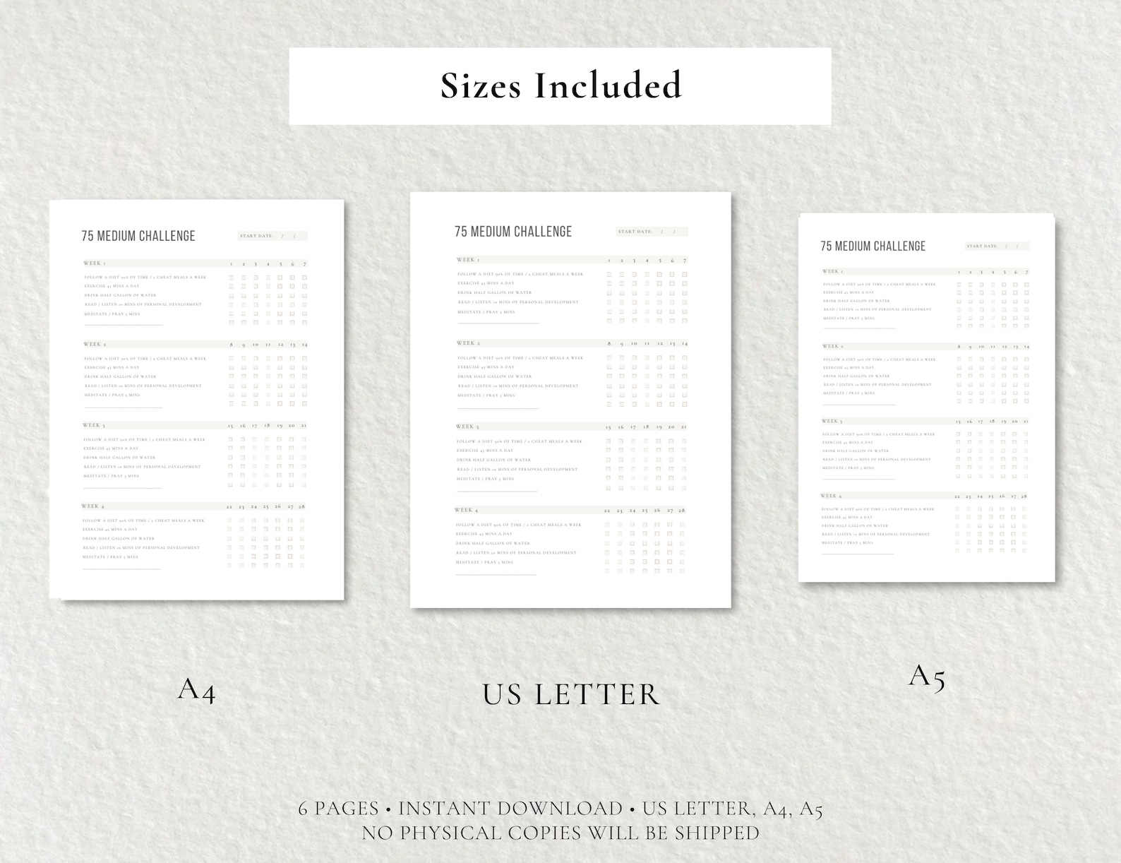 Minimalist 75 Medium Challenge Tracker, 75 Medium Printable, 75 Medium ...